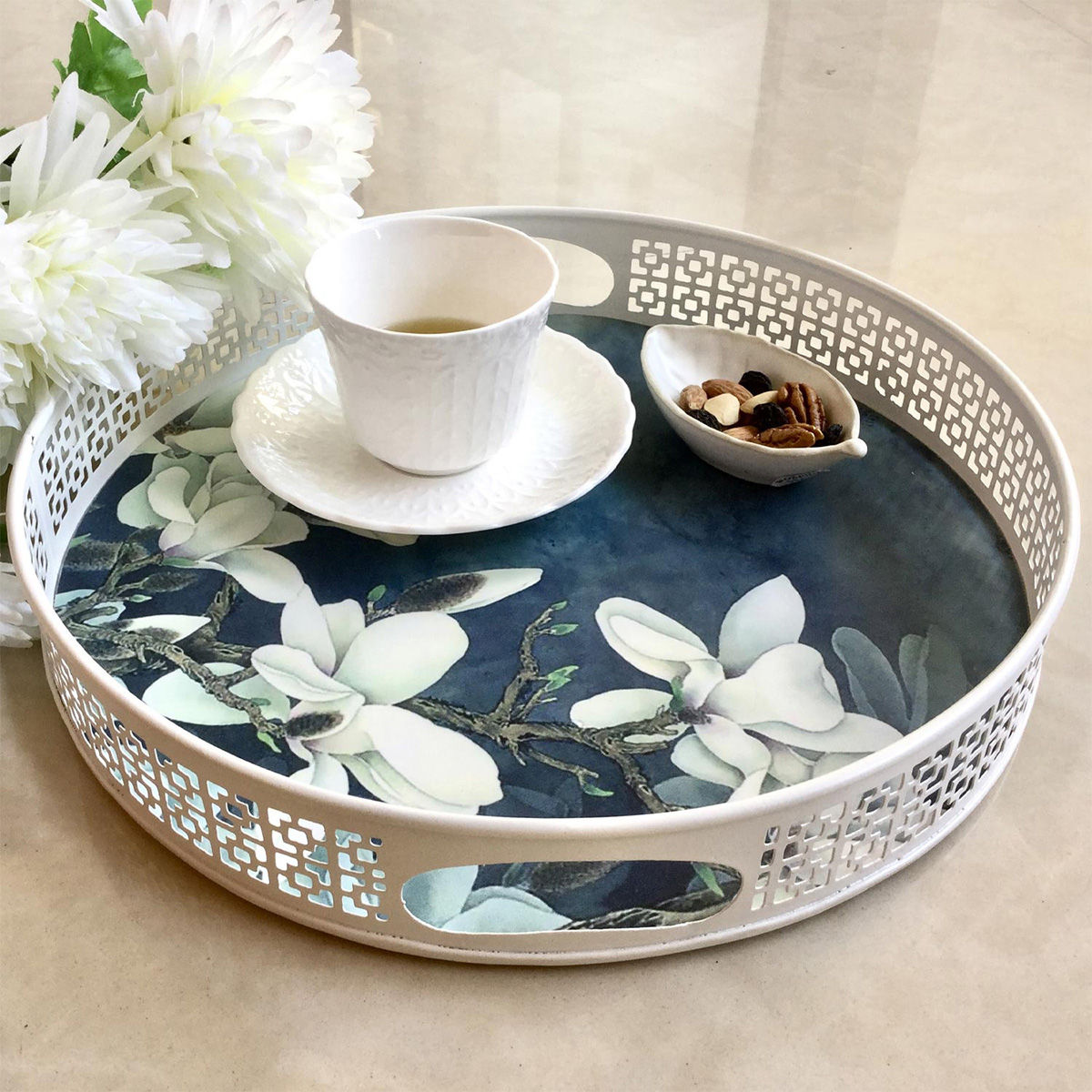 Buy Faaya Gifting Round Cutwork Tray Small - Ceylon Dusk Online