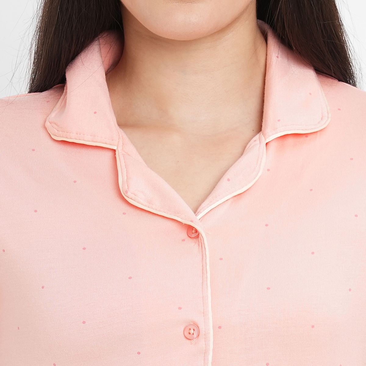 Sweet Dreams Women Modal Spandex Solid Front Open Pyjama Set - Peach ...