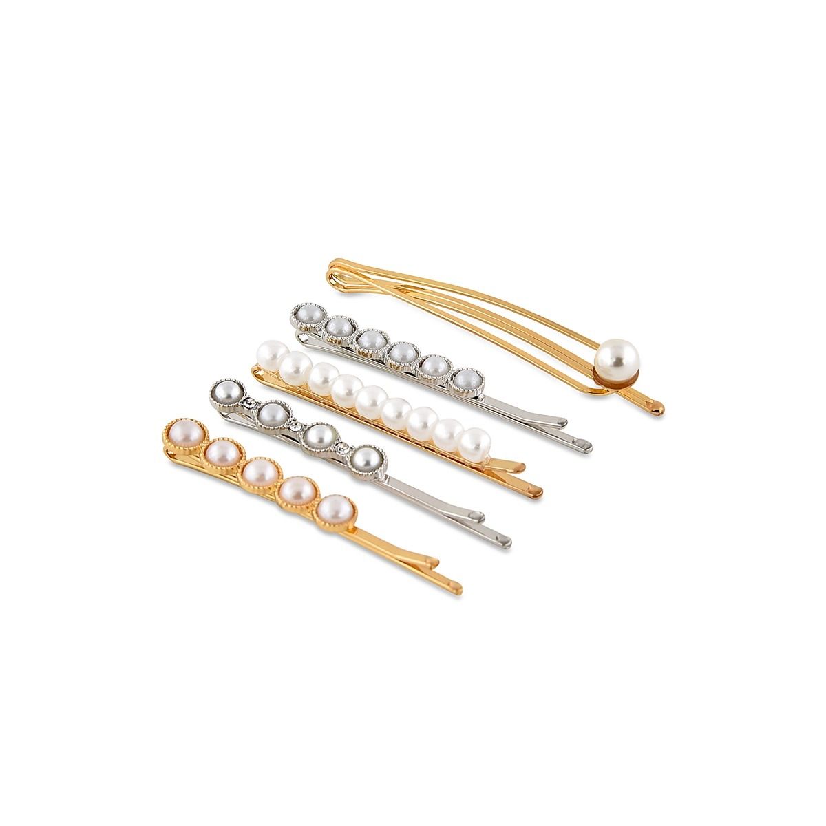 Buy Zaveri Pearls Gold & Silver Tone Set of 5 Pearls Bobby Hair Pins ...