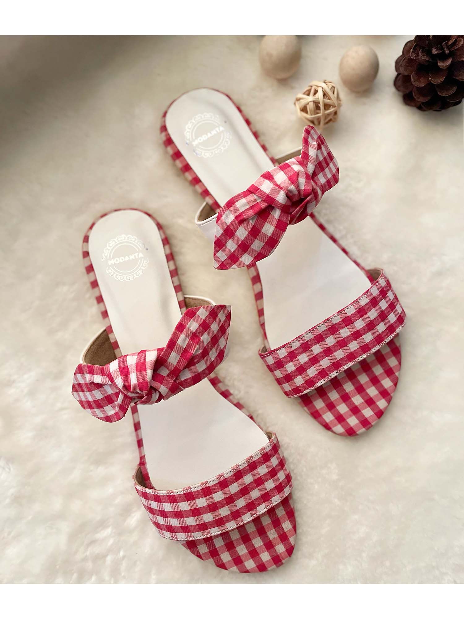 Buy Modanta Red Gingham Flats Online