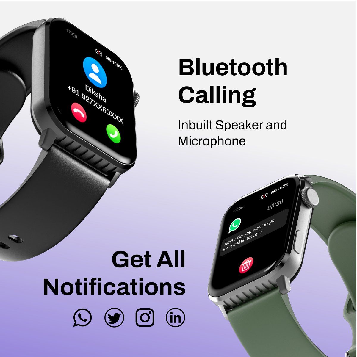 Buy Ambrane Fitshot Crystal 1.8inch AMOLED Display, BT calling 560 nits ...