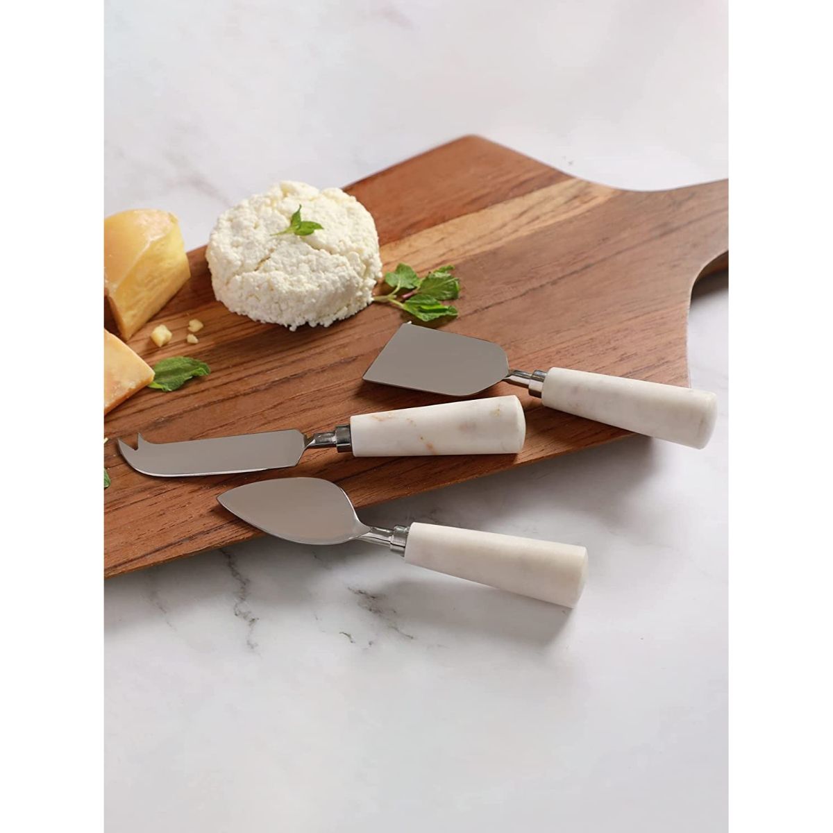 Feather Your Nest Home Decor Stone And Steel Marmor-Marble Cheese Set ...