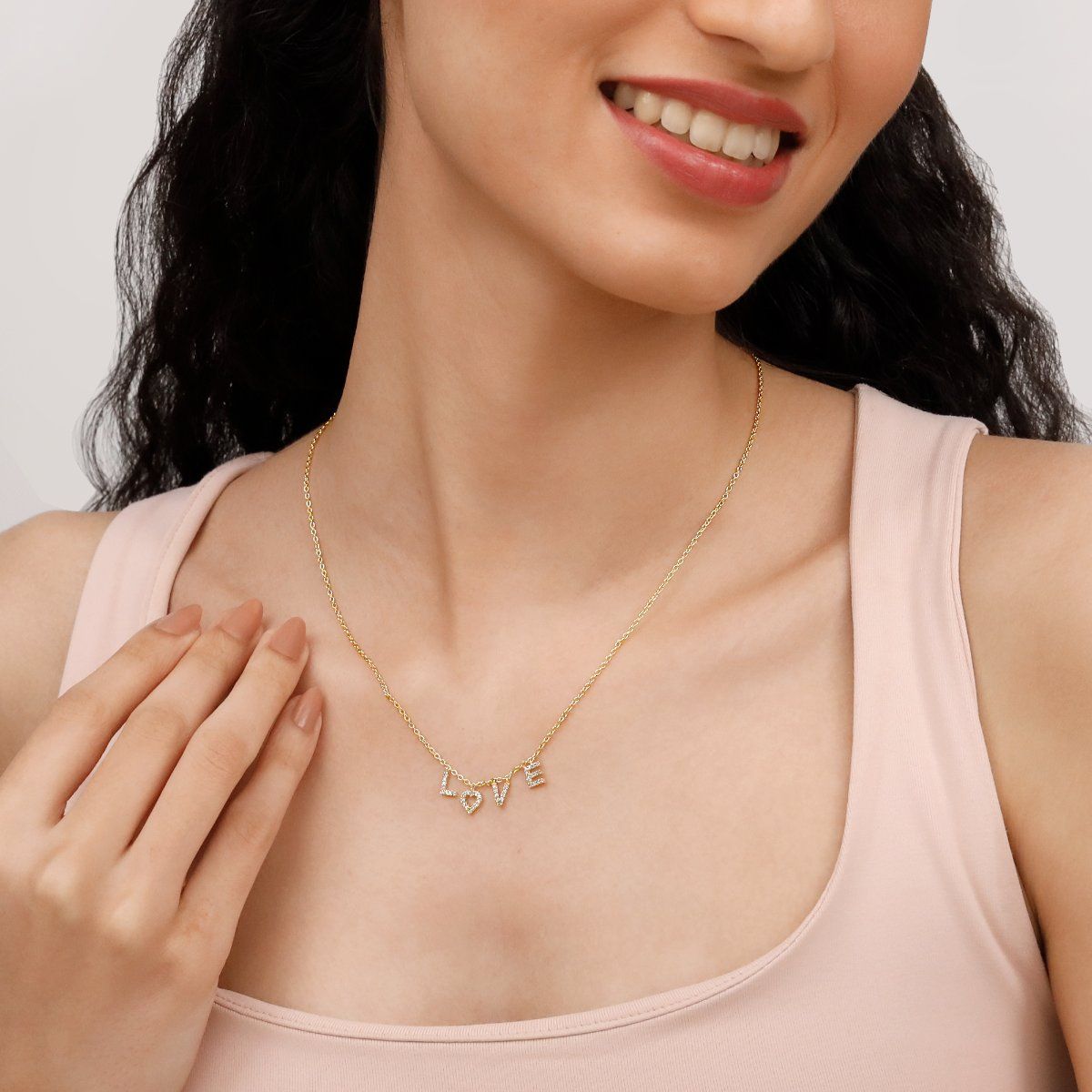 Buy GIVA Sterling Silver Golden Love Typography Necklace for Womens and ...