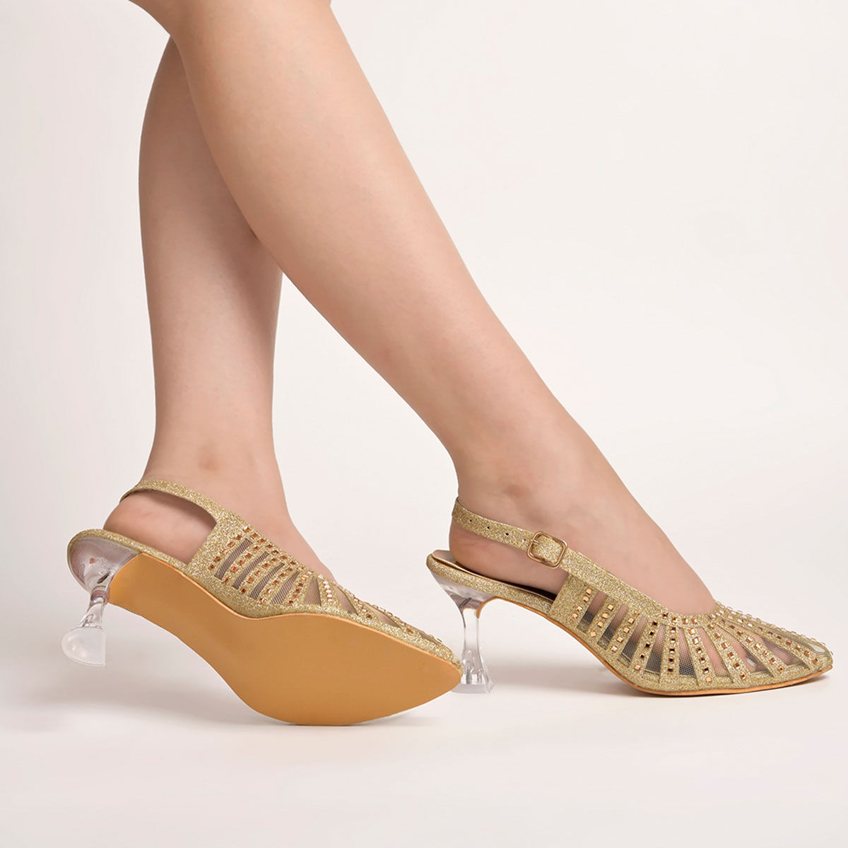Buy Shoetopia Pointed Toe Stylish Golden Pumps For Women & Girls Online