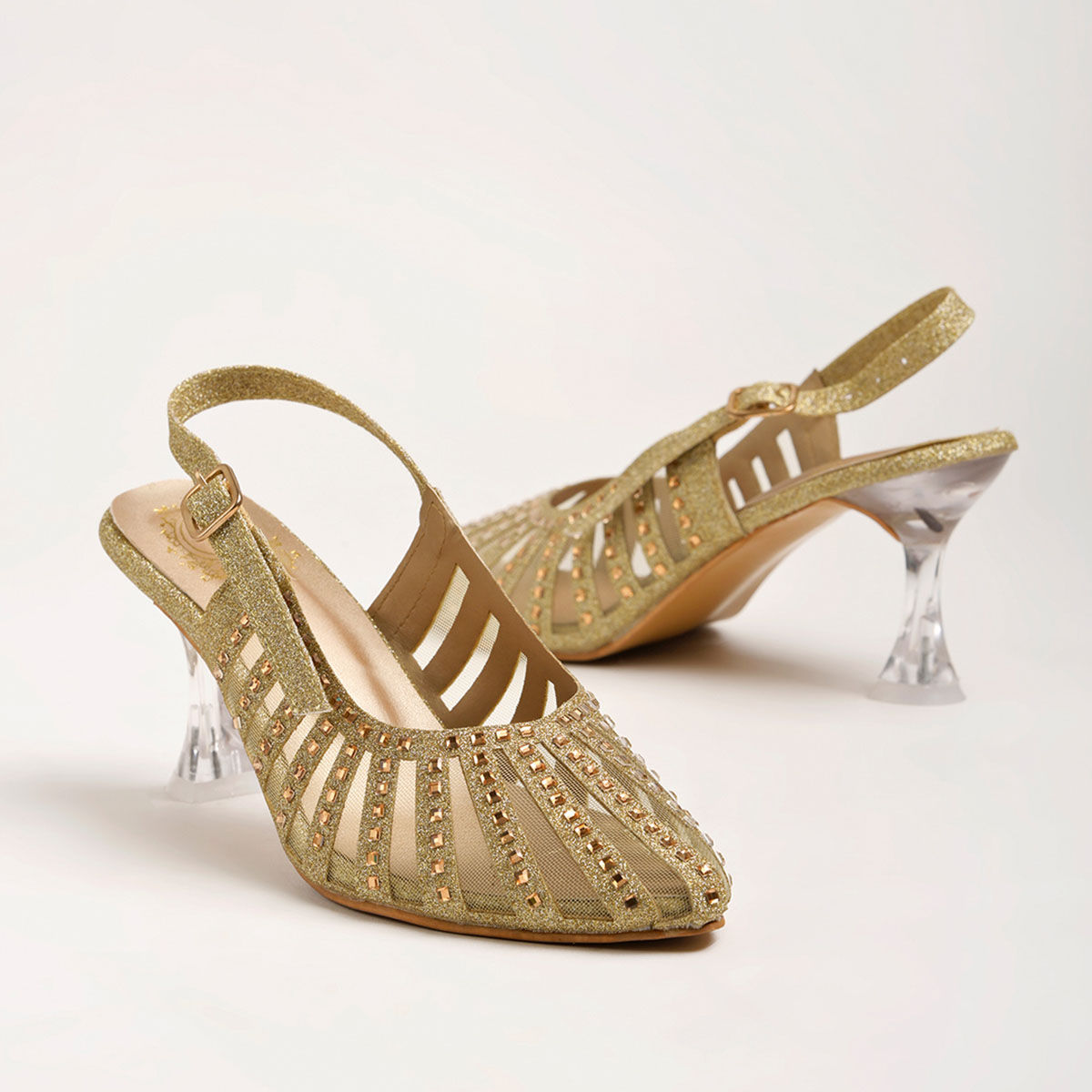 Buy Shoetopia Pointed Toe Stylish Golden Pumps For Women & Girls Online
