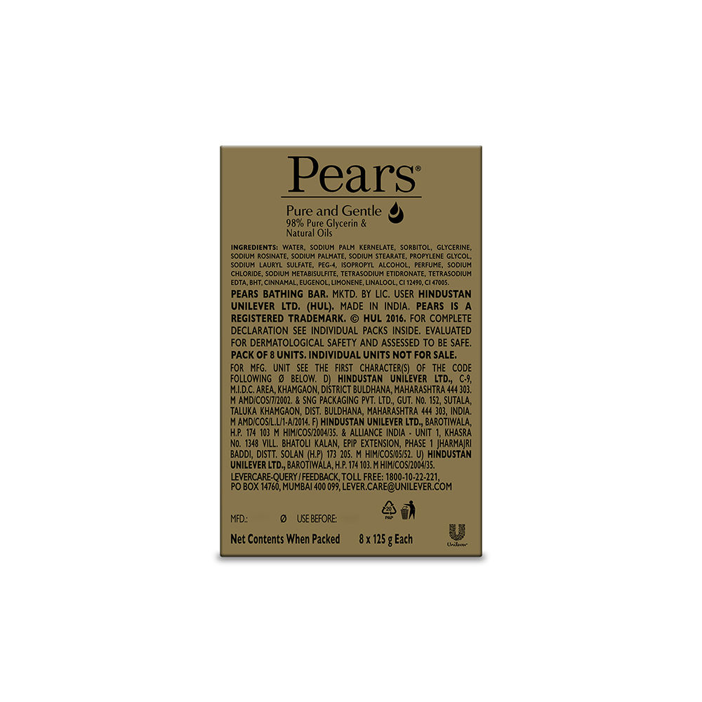 Pears Pure & Gentle Bathing Bar Pack of 8 125 gm Each: Buy Pears Pure ...