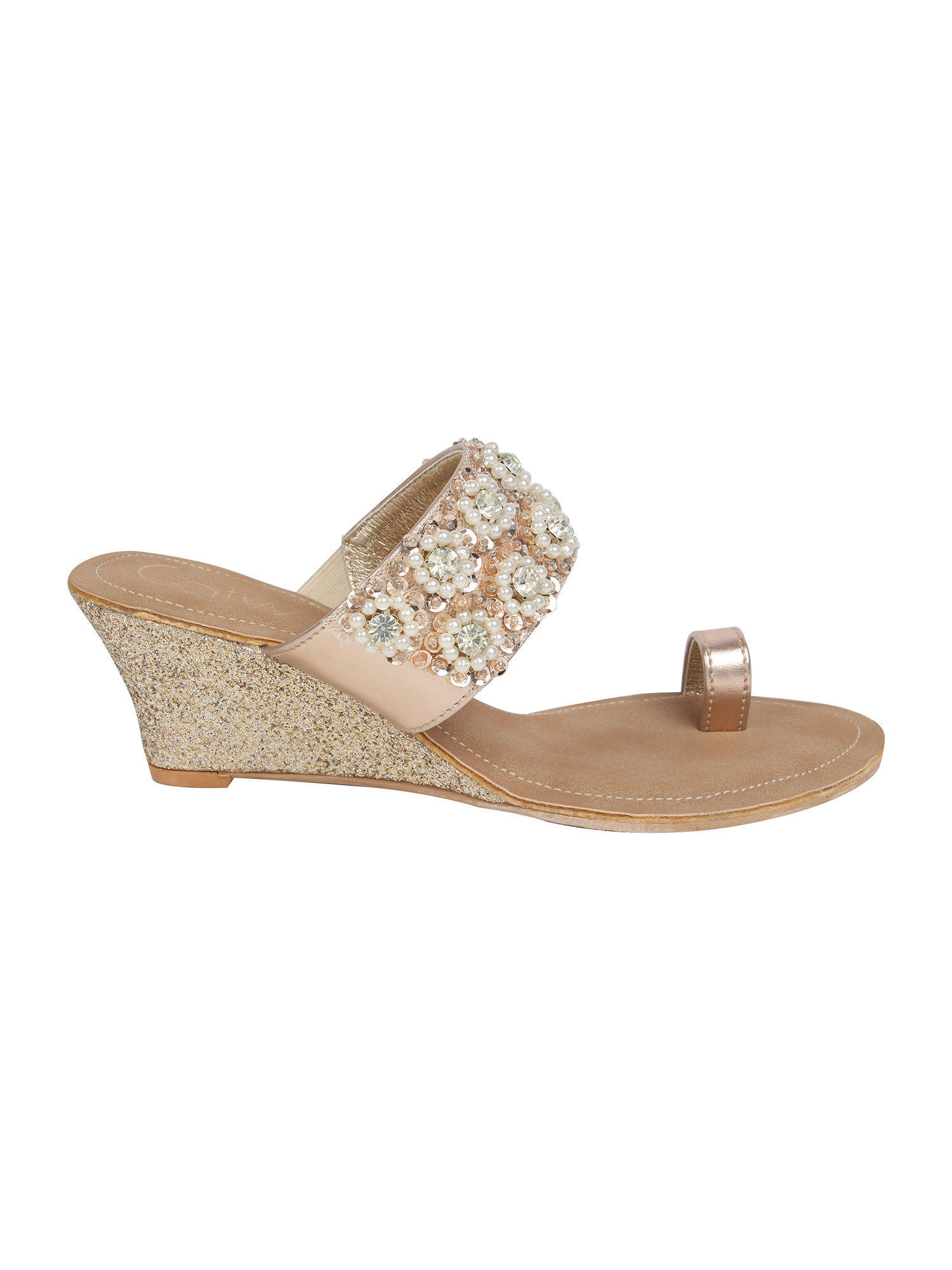 CATWALK Gold Embellished Wedges: Buy CATWALK Gold Embellished Wedges ...