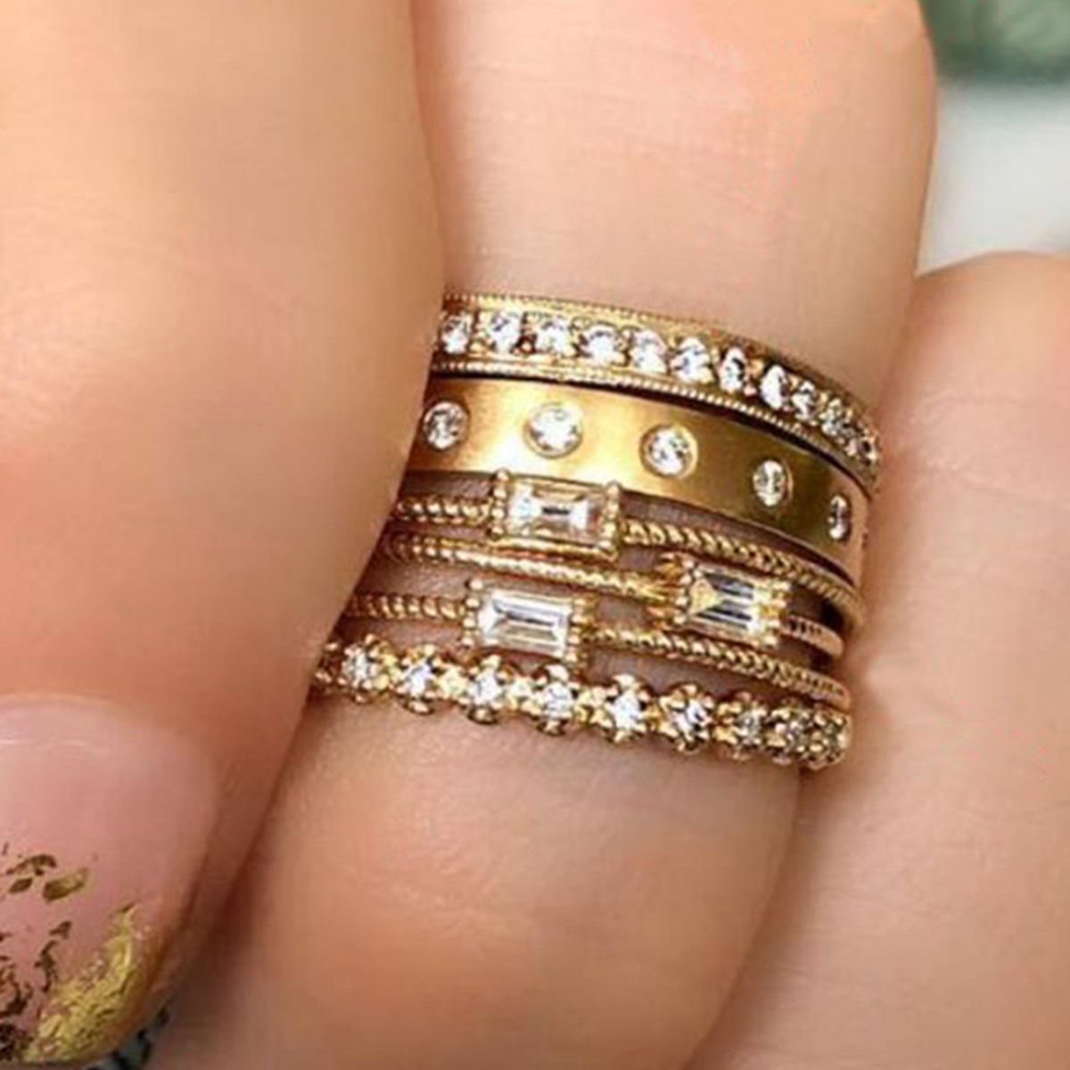 Toniq Shine Bright Gold Set Of 6 Stone Enhanced Rings For Women ...