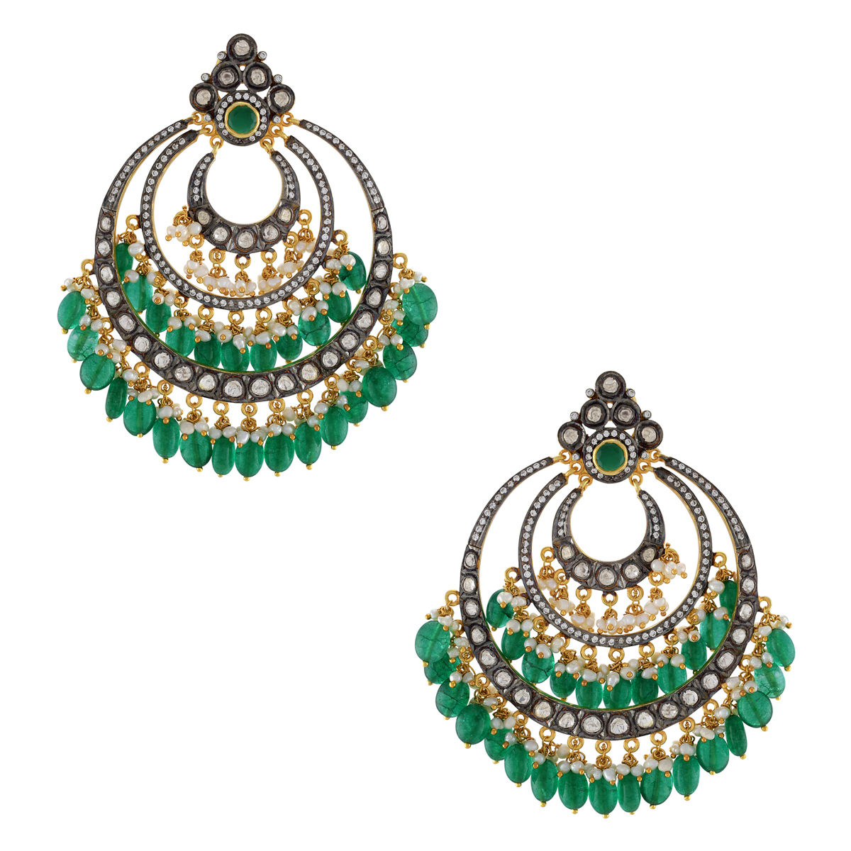 Buy Tribe Amrapali Silver Oxidised Triple Hoop Green Glass Drop ...