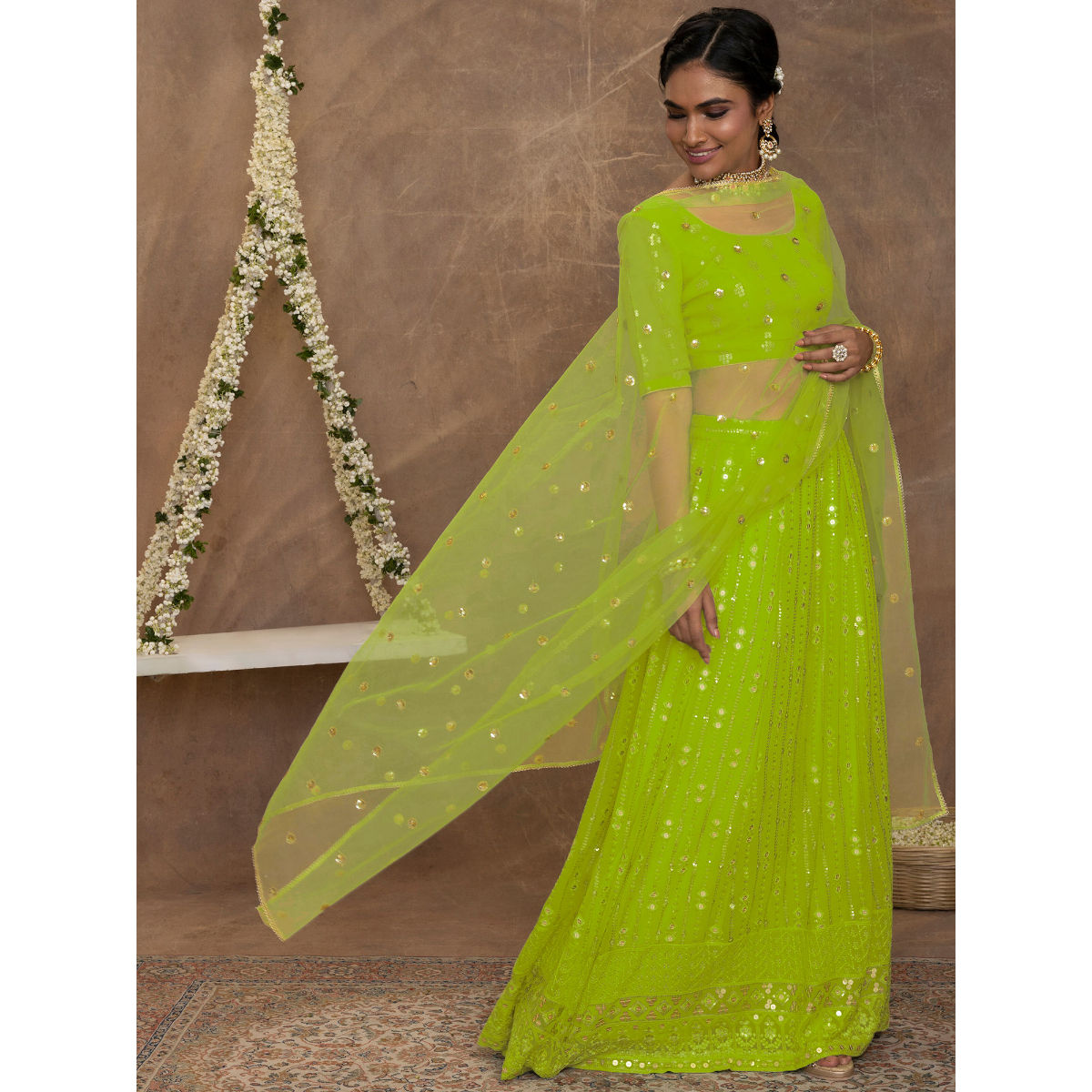 Gajra Gang Pataka Lime Green Crop Top With Skirt And Dupatta (Set of 3 ...