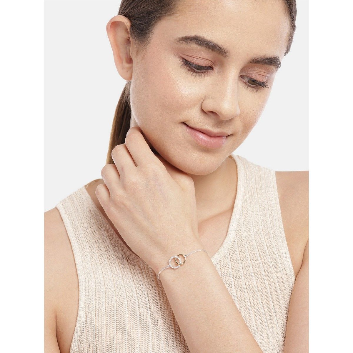 Zavya Double Circle Cz Rhodium Plated 925 Sterling Silver Bracelet: Buy ...