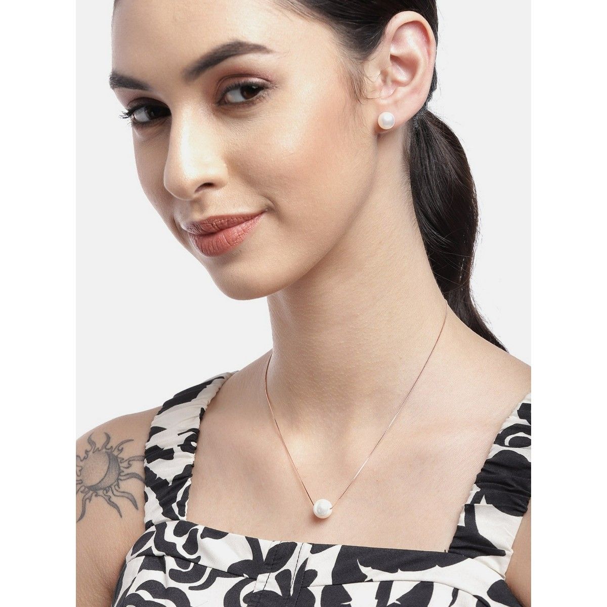 Zavya Freshwater Pearl 925 Pure Silver Jewellery Set In Rose Gold: Buy ...