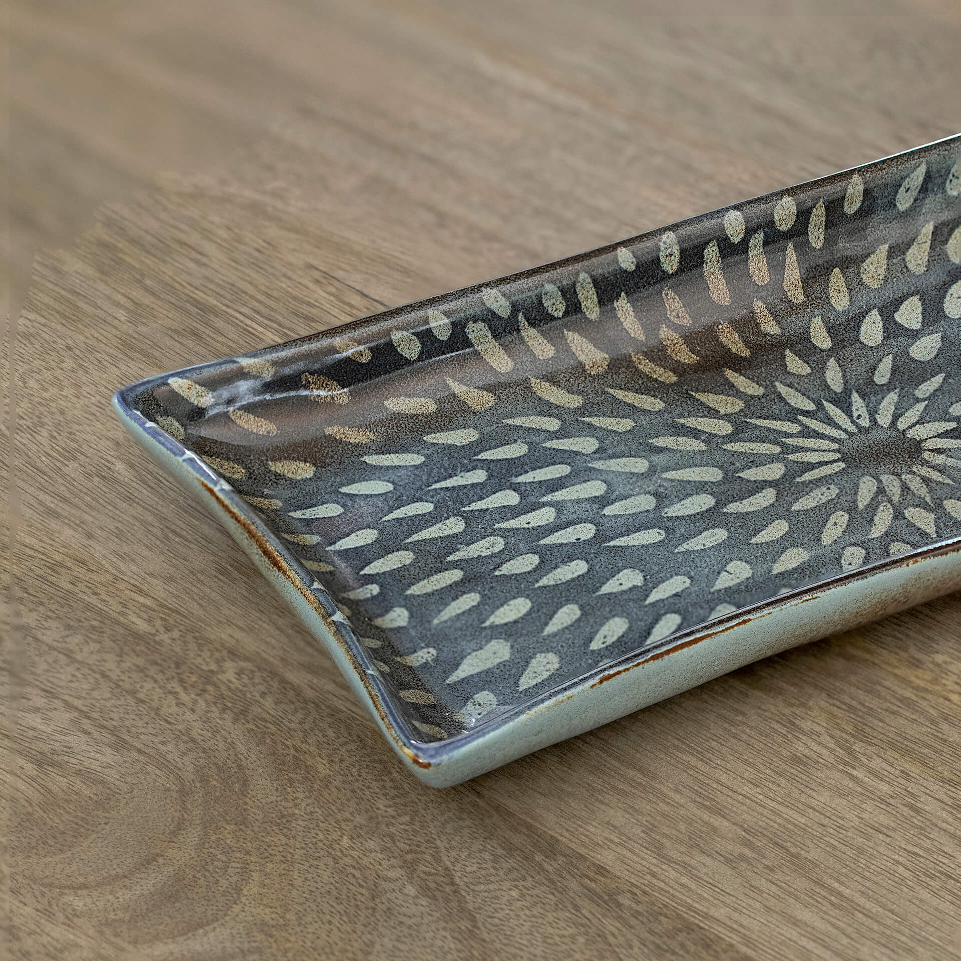 Ellementry Indigo Stamp Rectangular Ceramic Platter Large: Buy ...