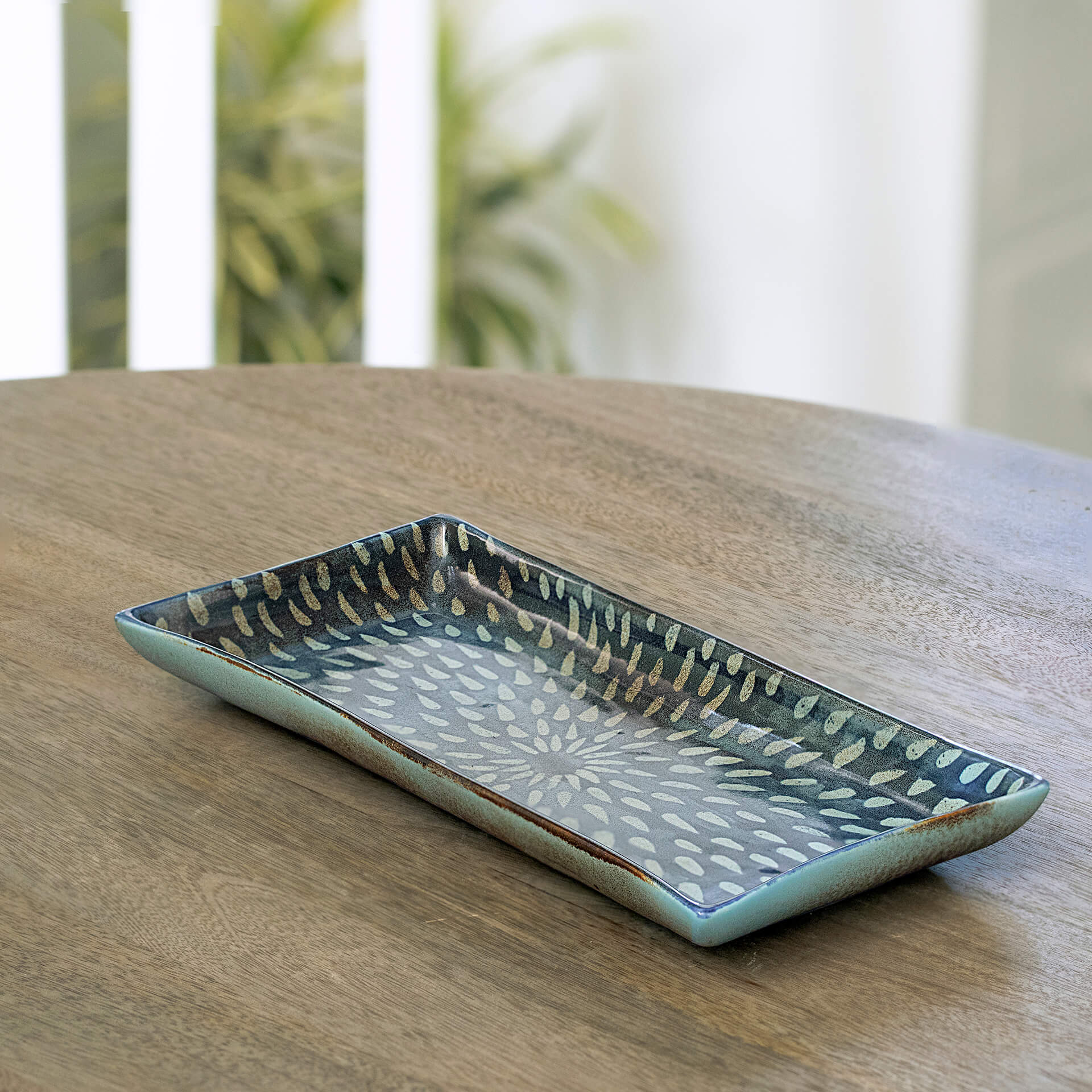 Ellementry Indigo Stamp Rectangular Ceramic Platter Large: Buy ...