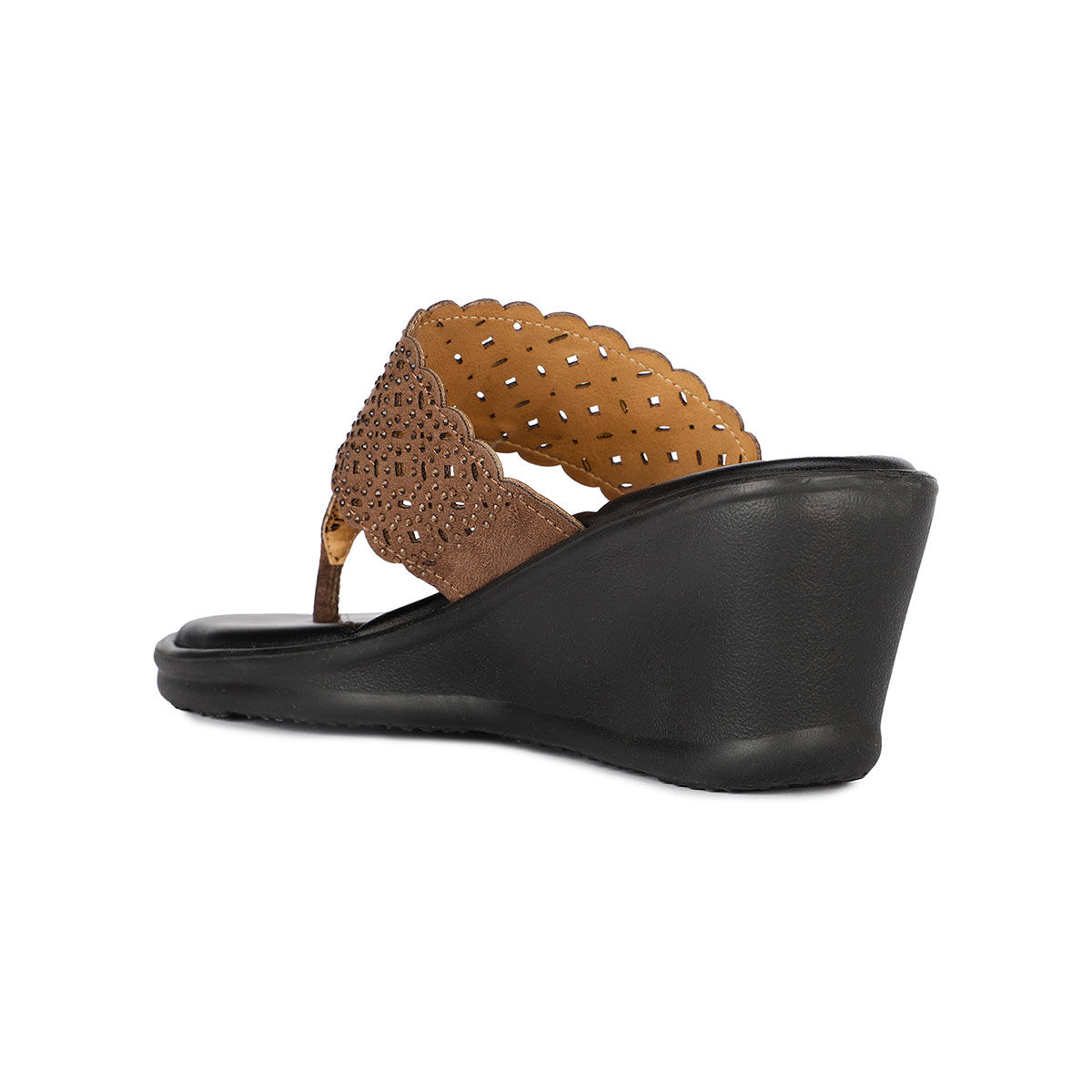 Buy Bata Women Brown Open Back Wedges Online