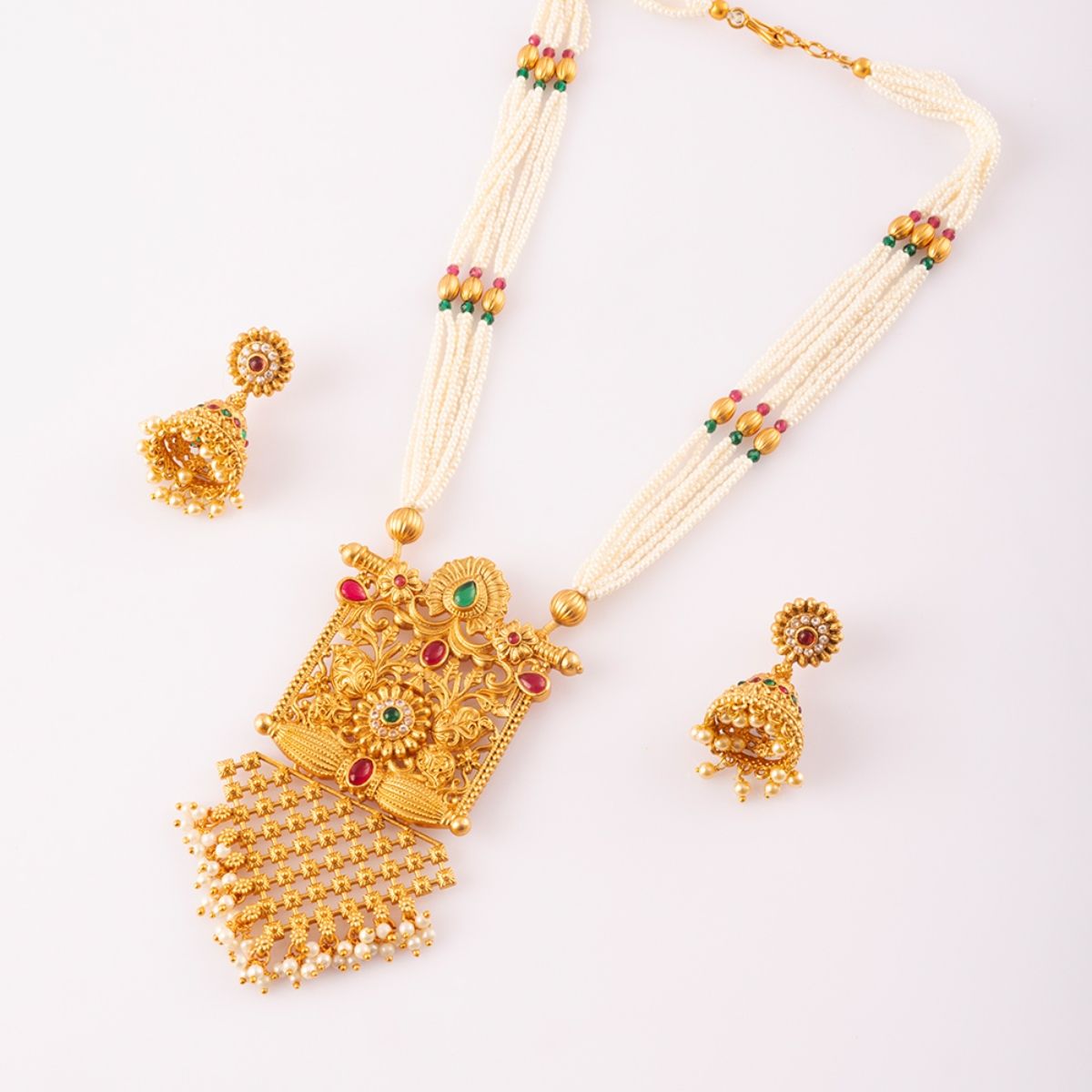 Buy Niscka Multi Color 24k Gold Plated Long Maharani Haar Necklace Set