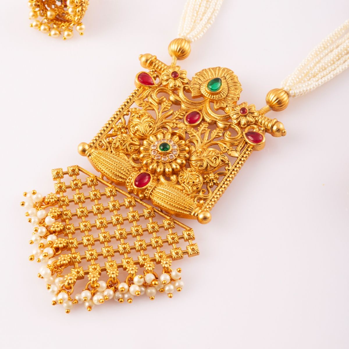 Buy Niscka Multi Color 24k Gold Plated Long Maharani Haar Necklace Set