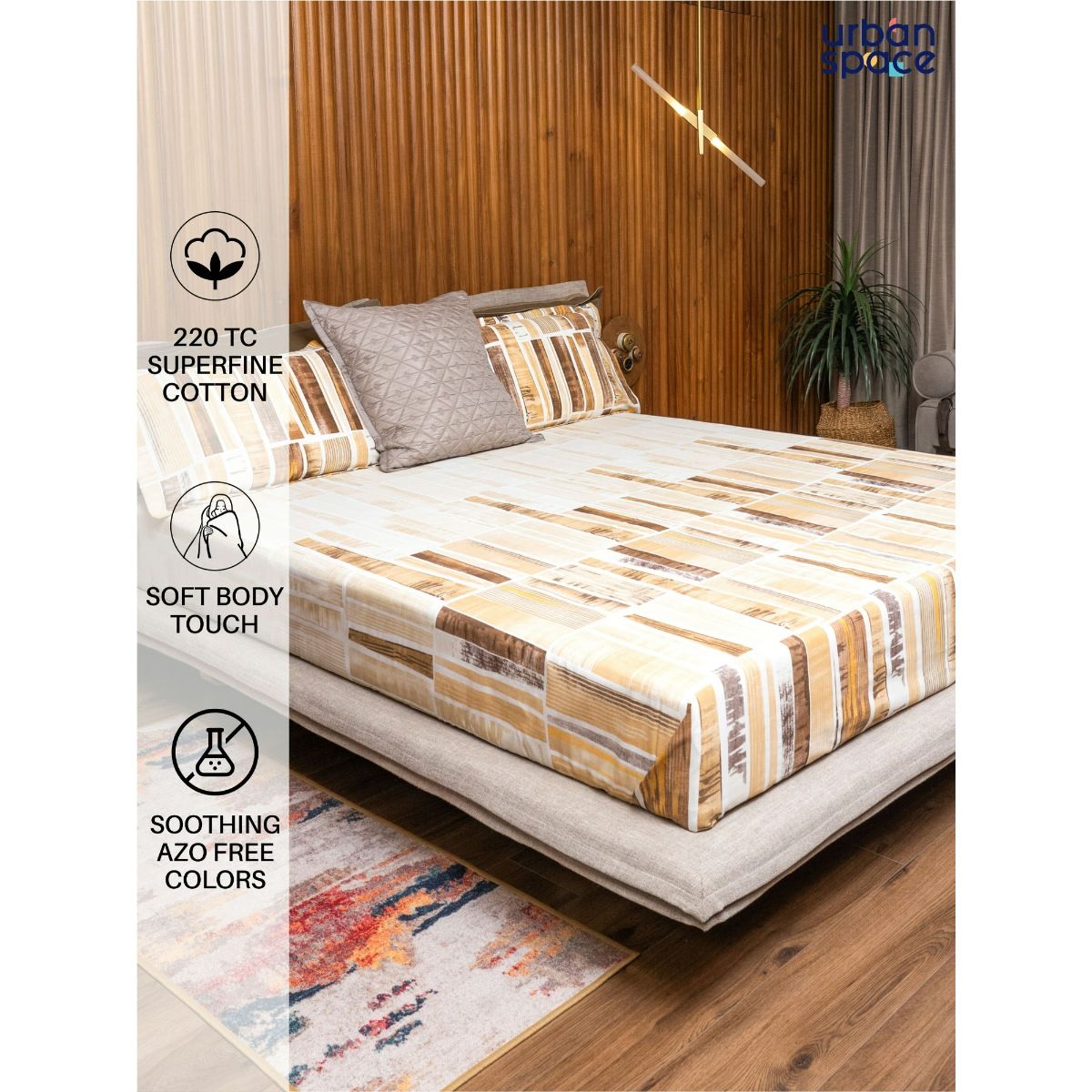 Urban Space Cotton Bedsheet With 2 Pillow Covers - Scrapper Mustard ...