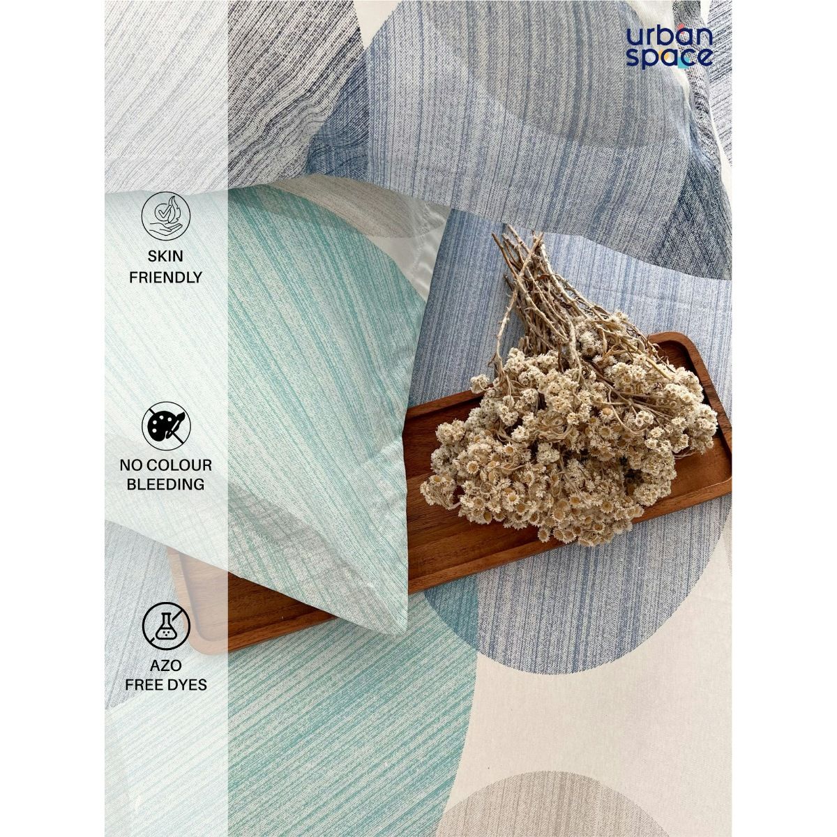 Buy Urban Space Cotton Bedsheet With 2 Pillow Covers - Oval Blue Online