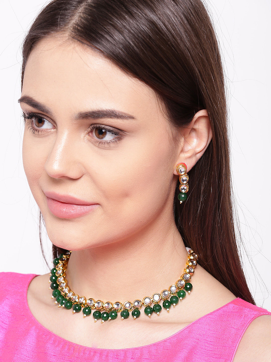 Priyaasi Green Gold-Plated Kundan Stoned-Studded Jewellery Set: Buy Priyaasi Green Gold-Plated ...