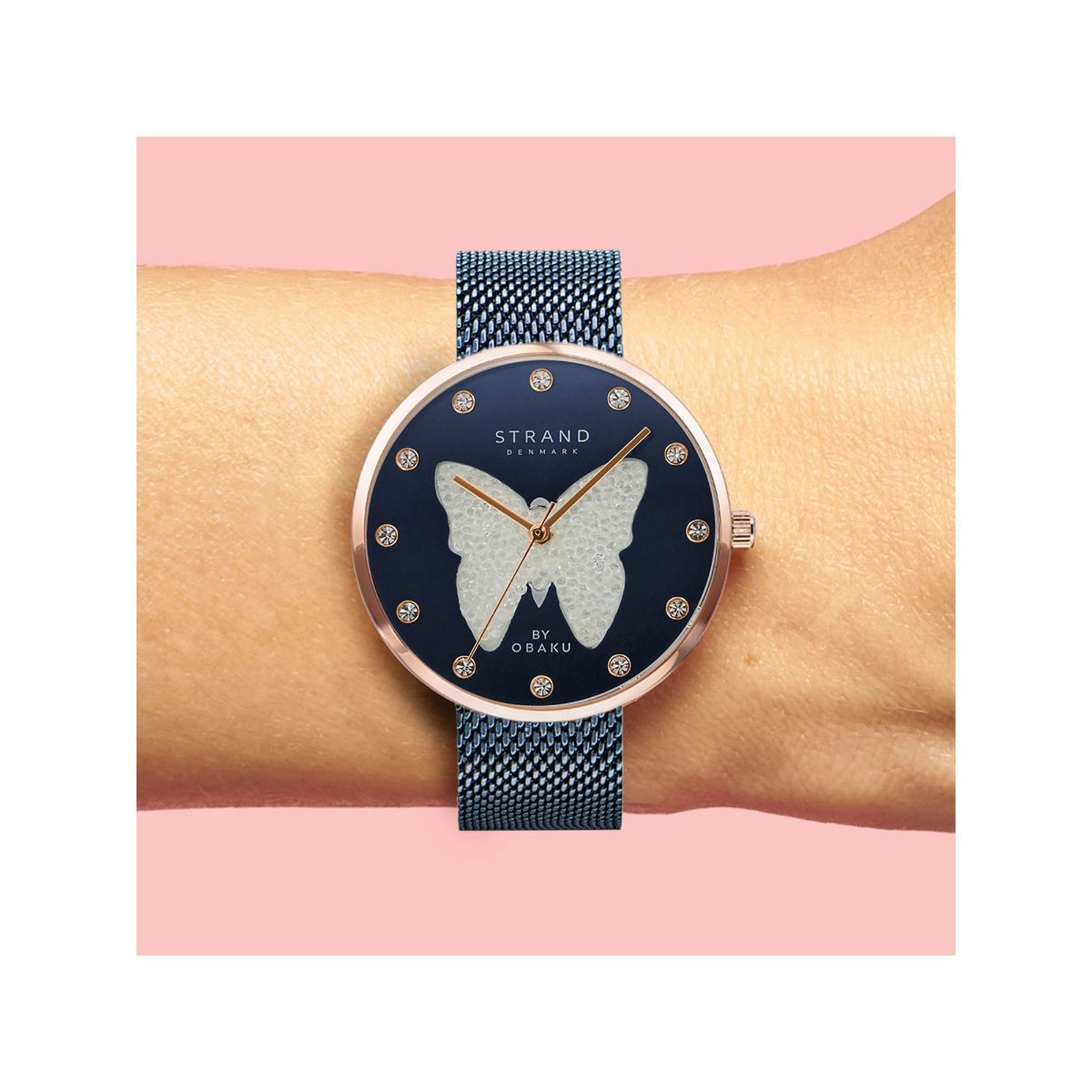 Strand By Obaku Sparkling Butterfly Blue Dial Quartz Watch For Women ...