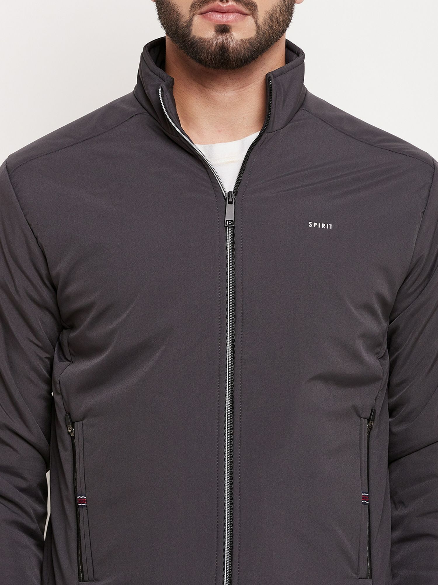 Buy SPIRIT Mens Dark Grey Solid Jacket Online