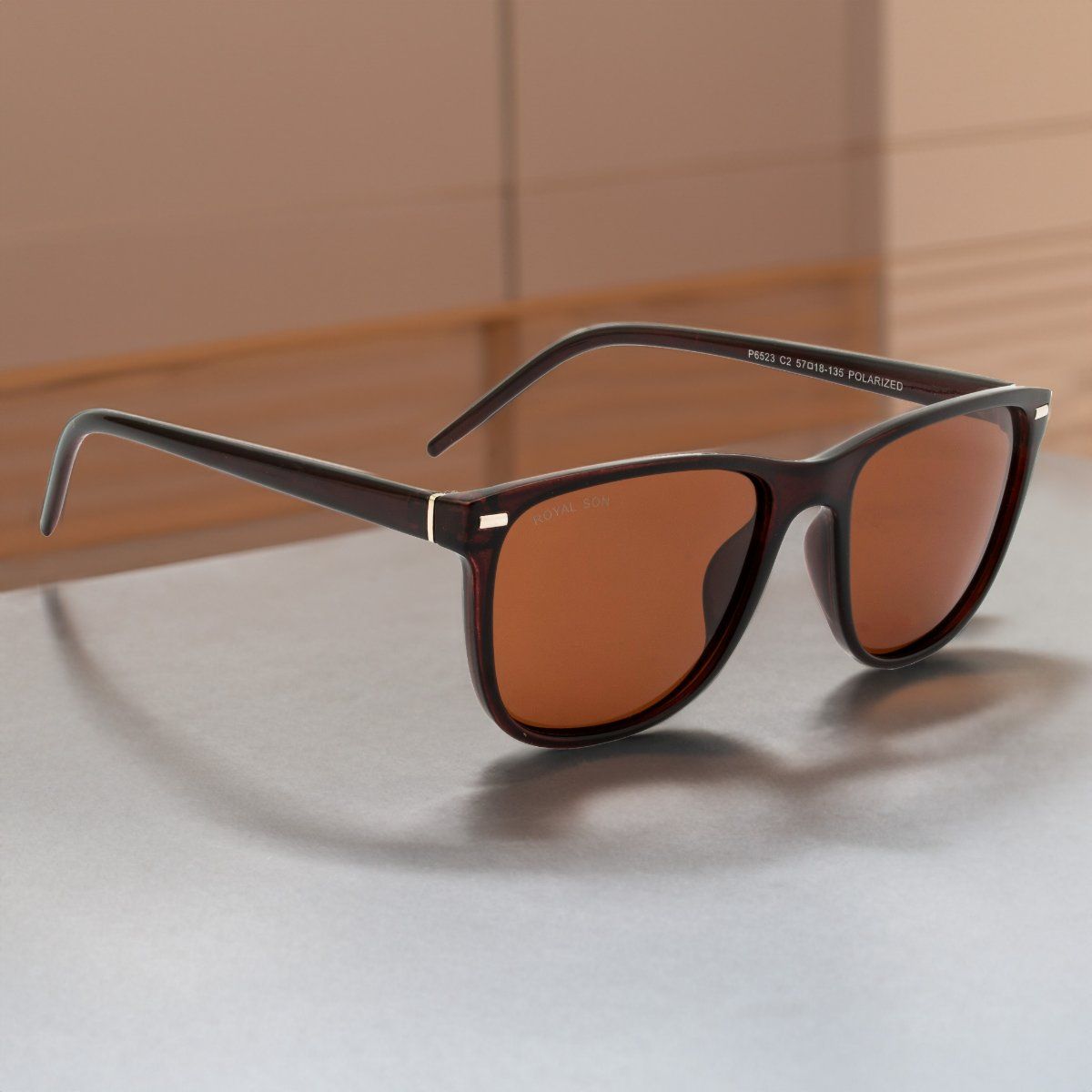 ROYAL SON Rectangular Wayfarer Polarised Brown Goggles for Men Women ...