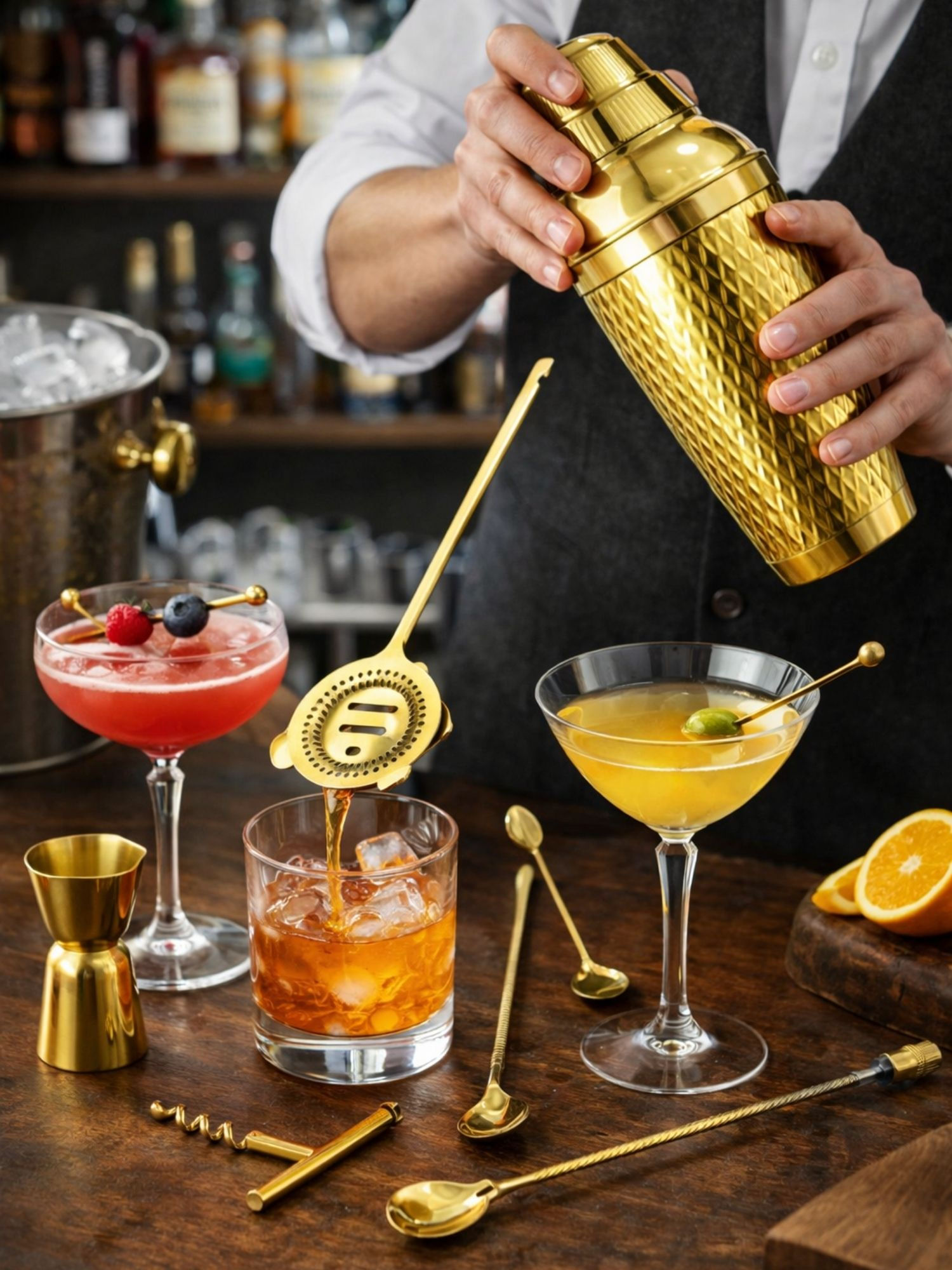 Buy Smokey Cocktail 8 Piece Gold Essential Cocktail Bar Kit Online