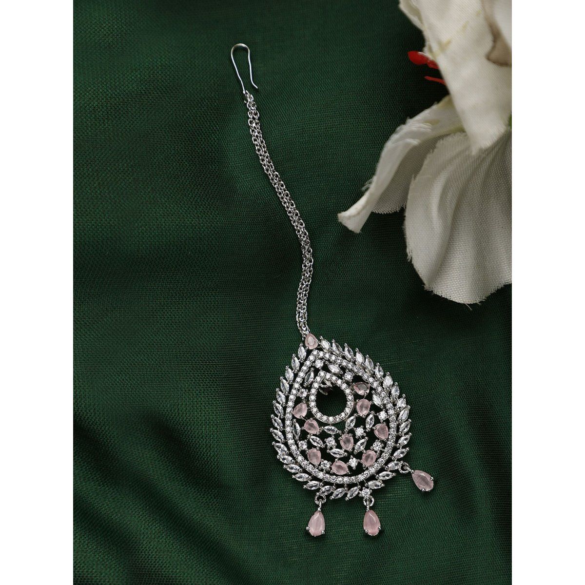 Anika's Creations Silver Plated Stylish Pink American Diamond Tear Drop ...