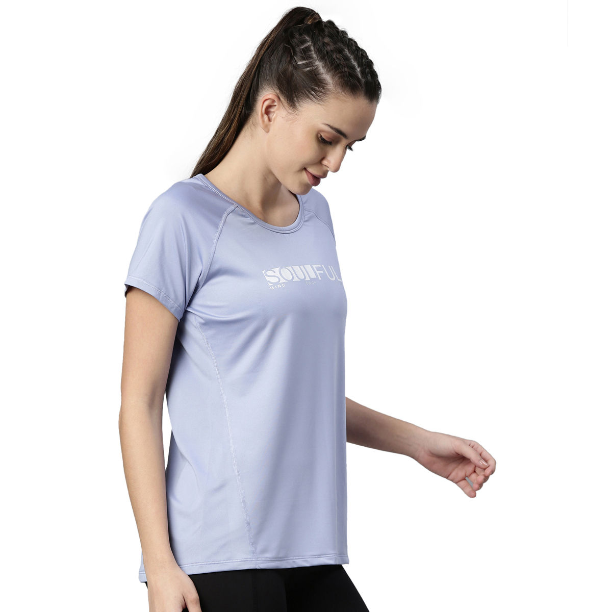 Buy Enamor Short Sleeve Scoop Neck Hip Length Basic Active T-Shirt Relaxed Fit Quick Dry E163 Online