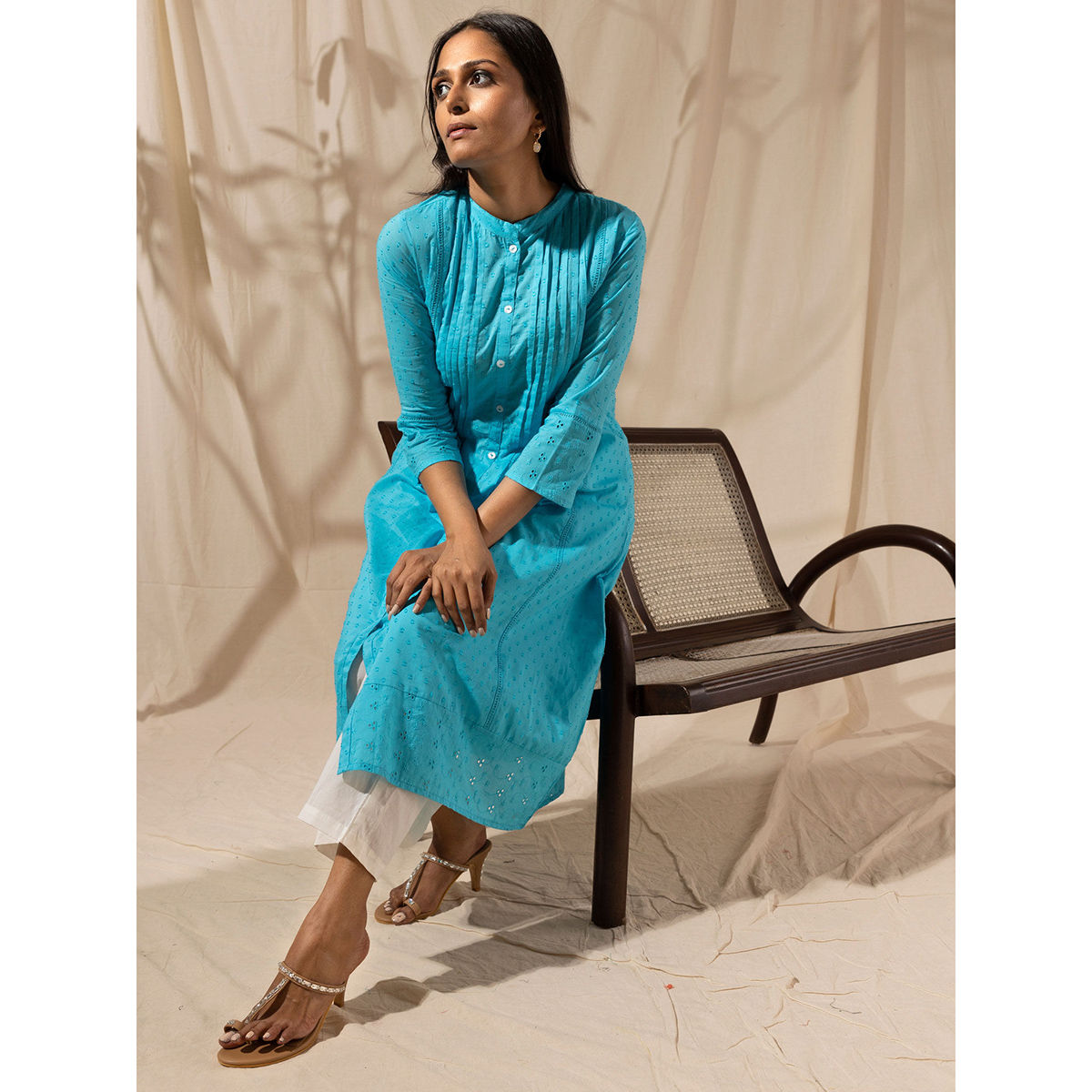 Likha Turquoise Kurta with Tucks Details LIKKUR40: Buy Likha Turquoise Kurta with Tucks Details ...