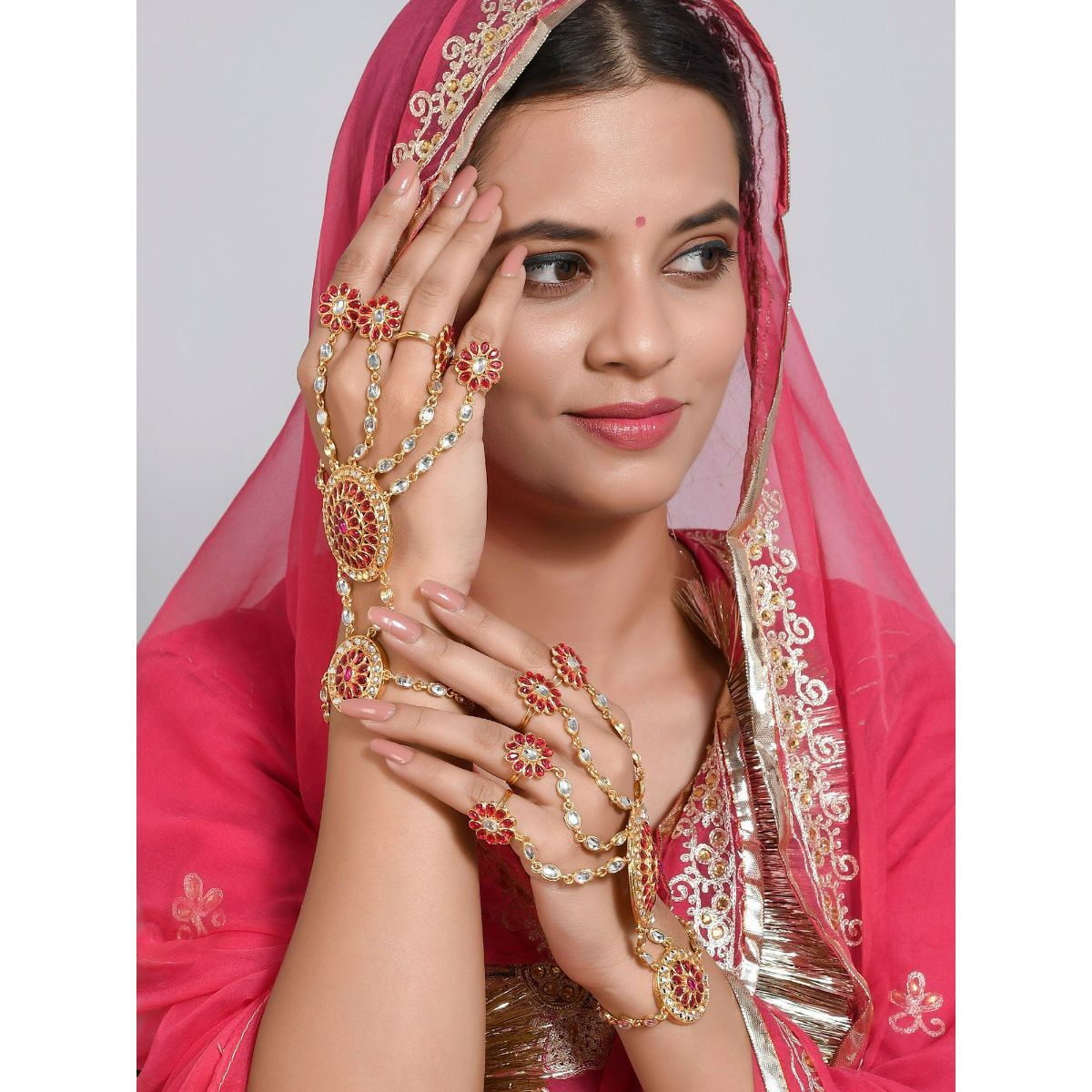 Buy Silvermerc Designs Gold Plated Traditional Hathfool Bracelet with 5 ...