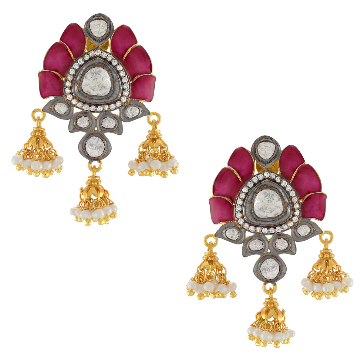 Buy Tribe Amrapali Silver Dual Tone Rose Pink Glass Pearl Drop Earrings ...