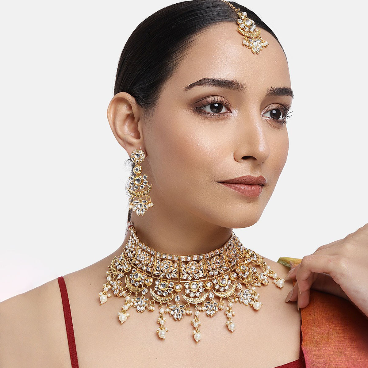 Buy Zaveri Pearls Gold Tone Ethnic Kundan Choker Necklace Earring