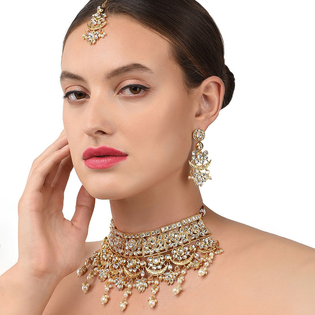 Buy Zaveri Pearls Gold Tone Ethnic Kundan Choker Necklace Earring