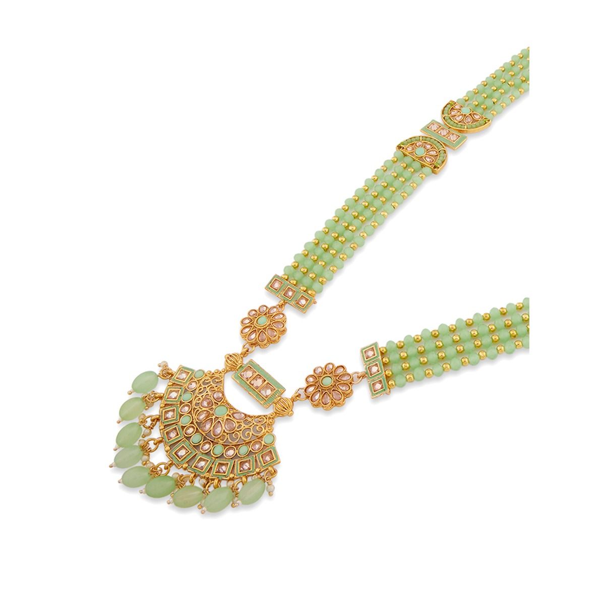 Buy Zaveri Pearls Green Meenakari Multistrand Beaded Bridal Long
