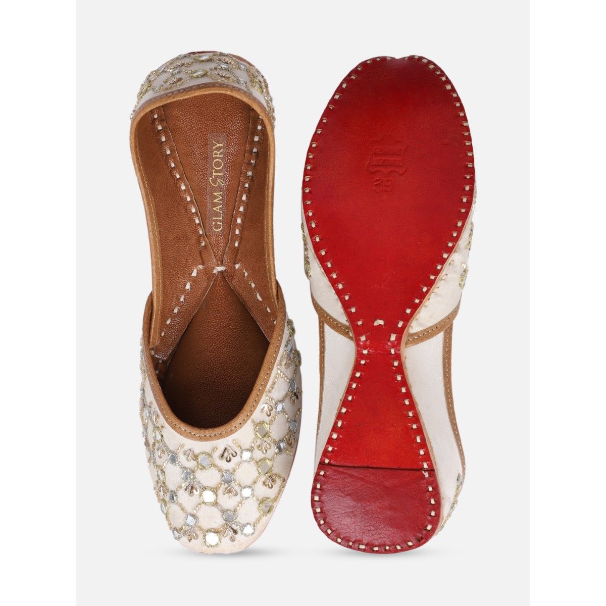 GLAM STORY Punjabi Jutti For Women White Embellished Work: Buy GLAM ...