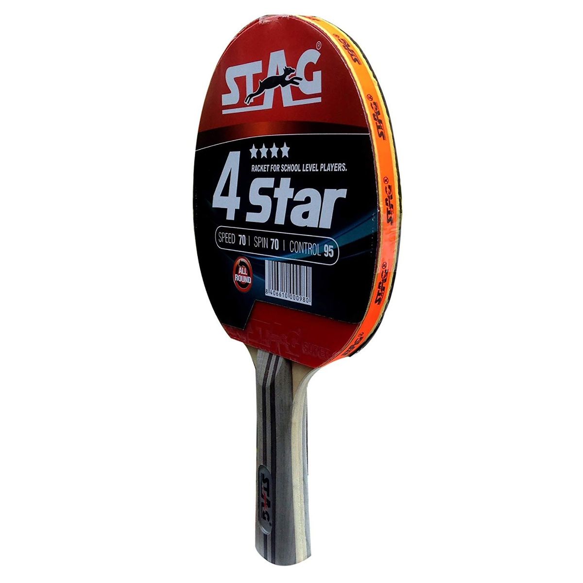 STAG Wood 4 Star TT Racquet, 178 grams, Beginner, ITTF Approved Rubber ...