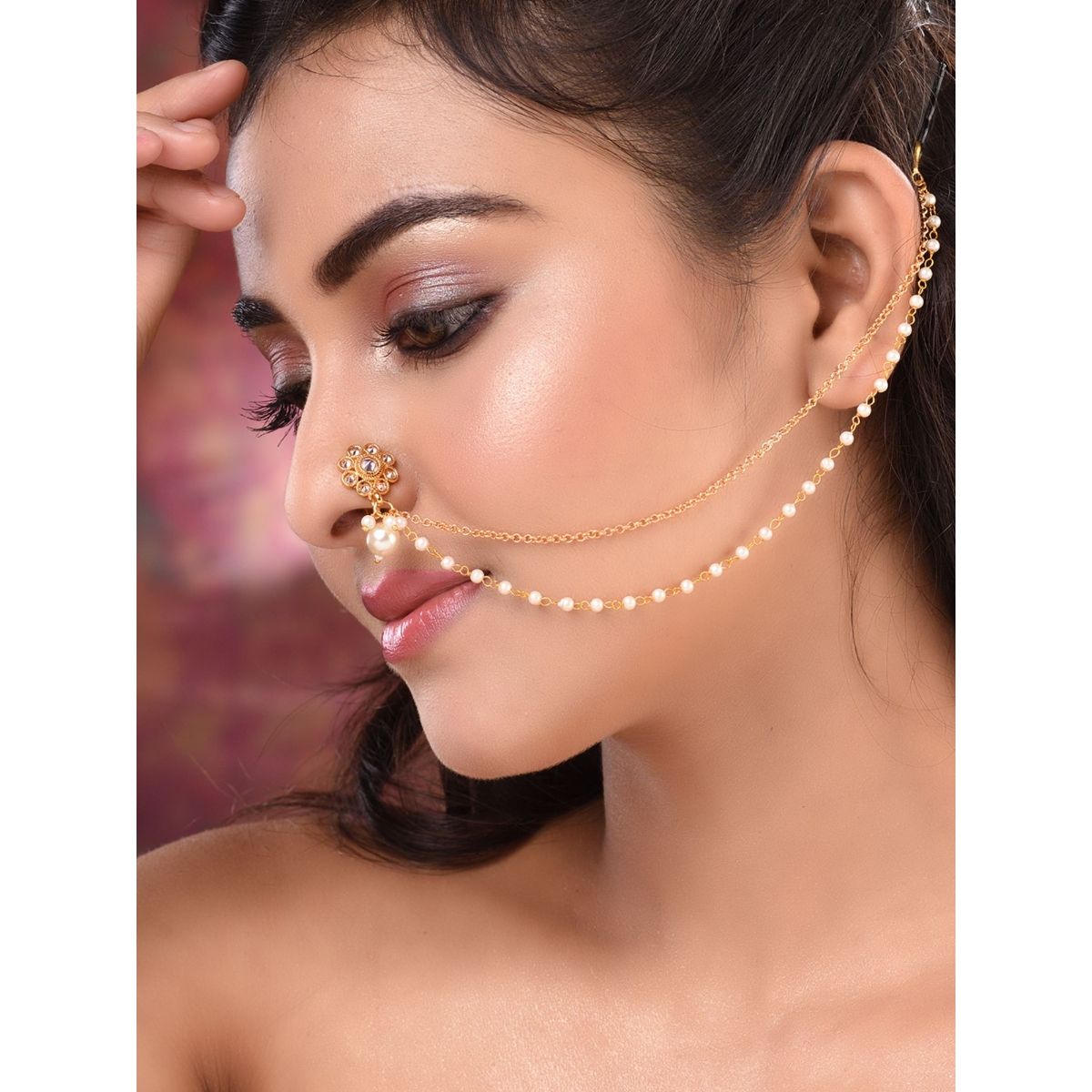Gold pearl nose ring store