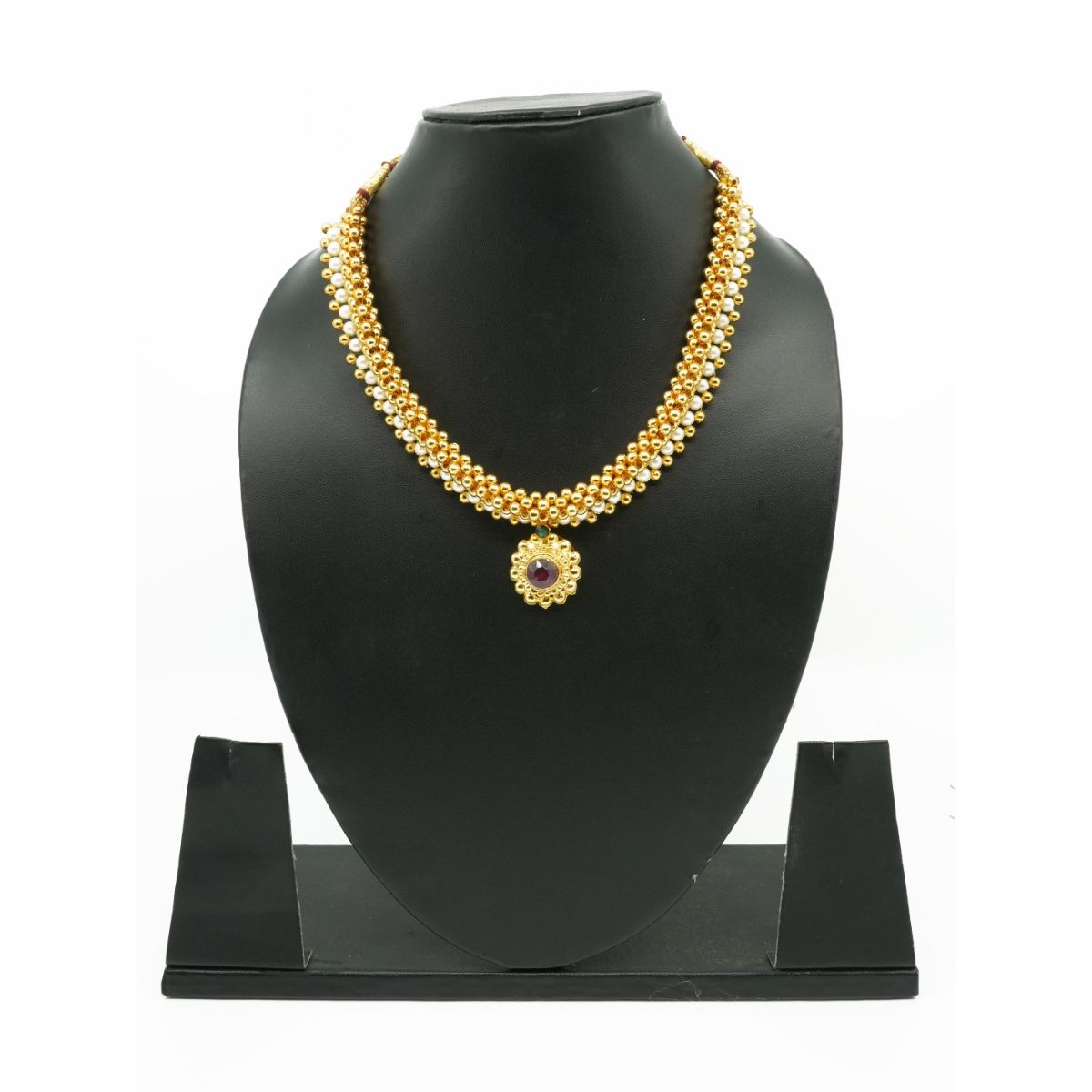 Buy GRIIHAM Gold-Plated Pink Maharashtrian Thusi Necklace Online