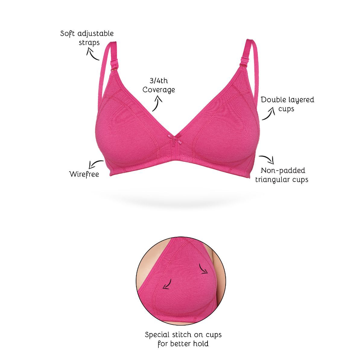 Buy Inner Sense Organic Cotton Seamless Triangular Bras With Supportive ...