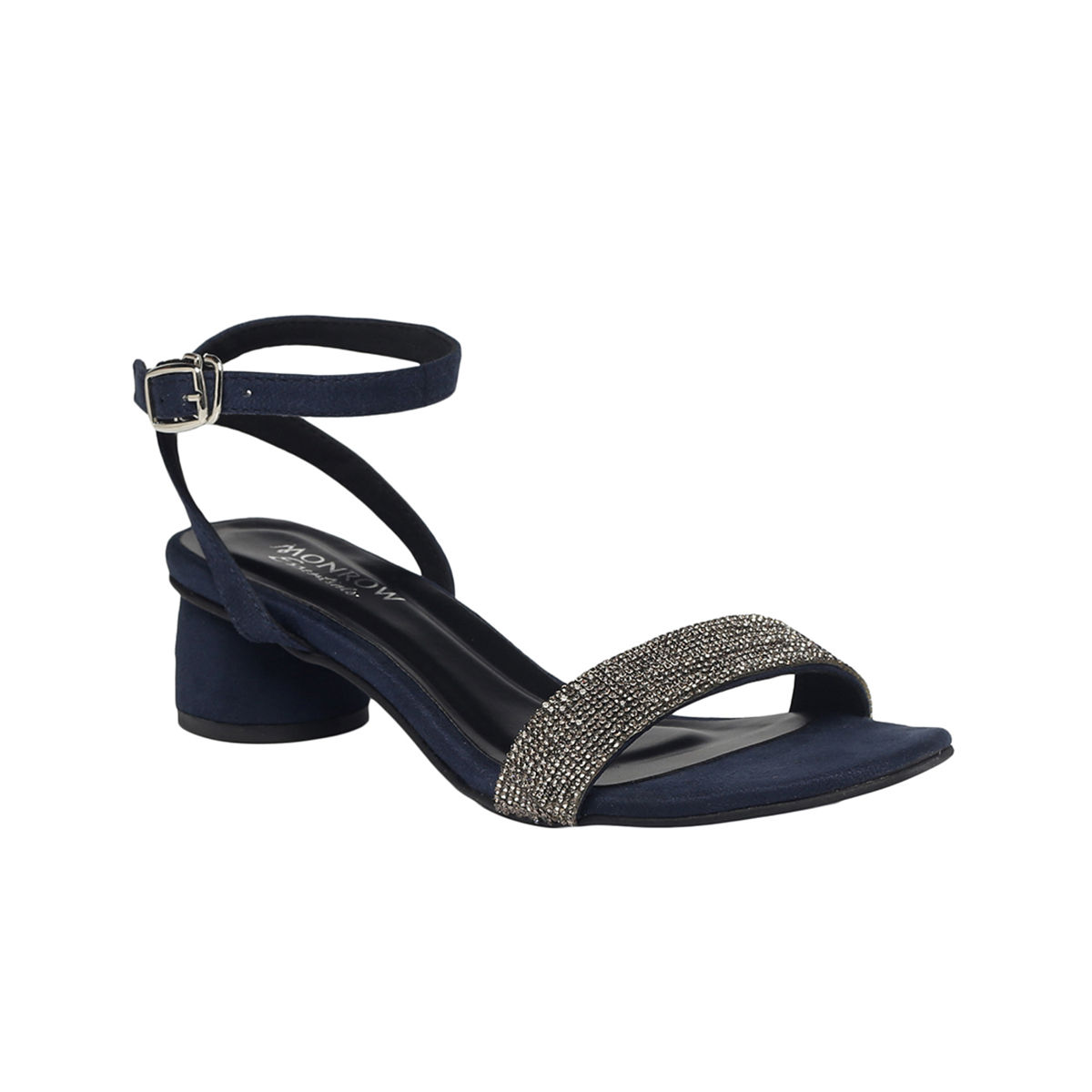 Buy Monrow Embellished Sequined Navy Blue Block Heels Online