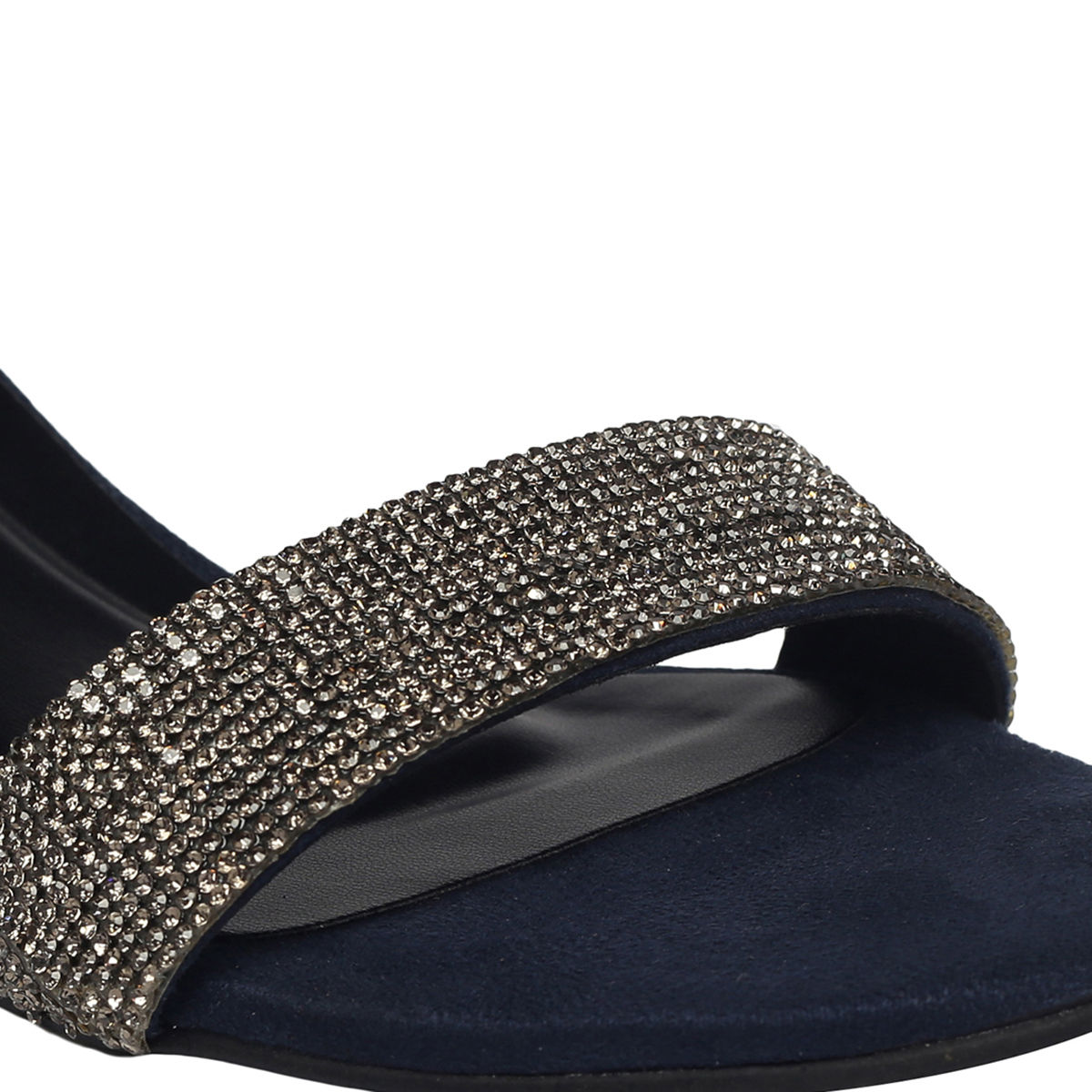 Monrow Embellished Sequined Navy Blue Block Heels: Buy Monrow ...