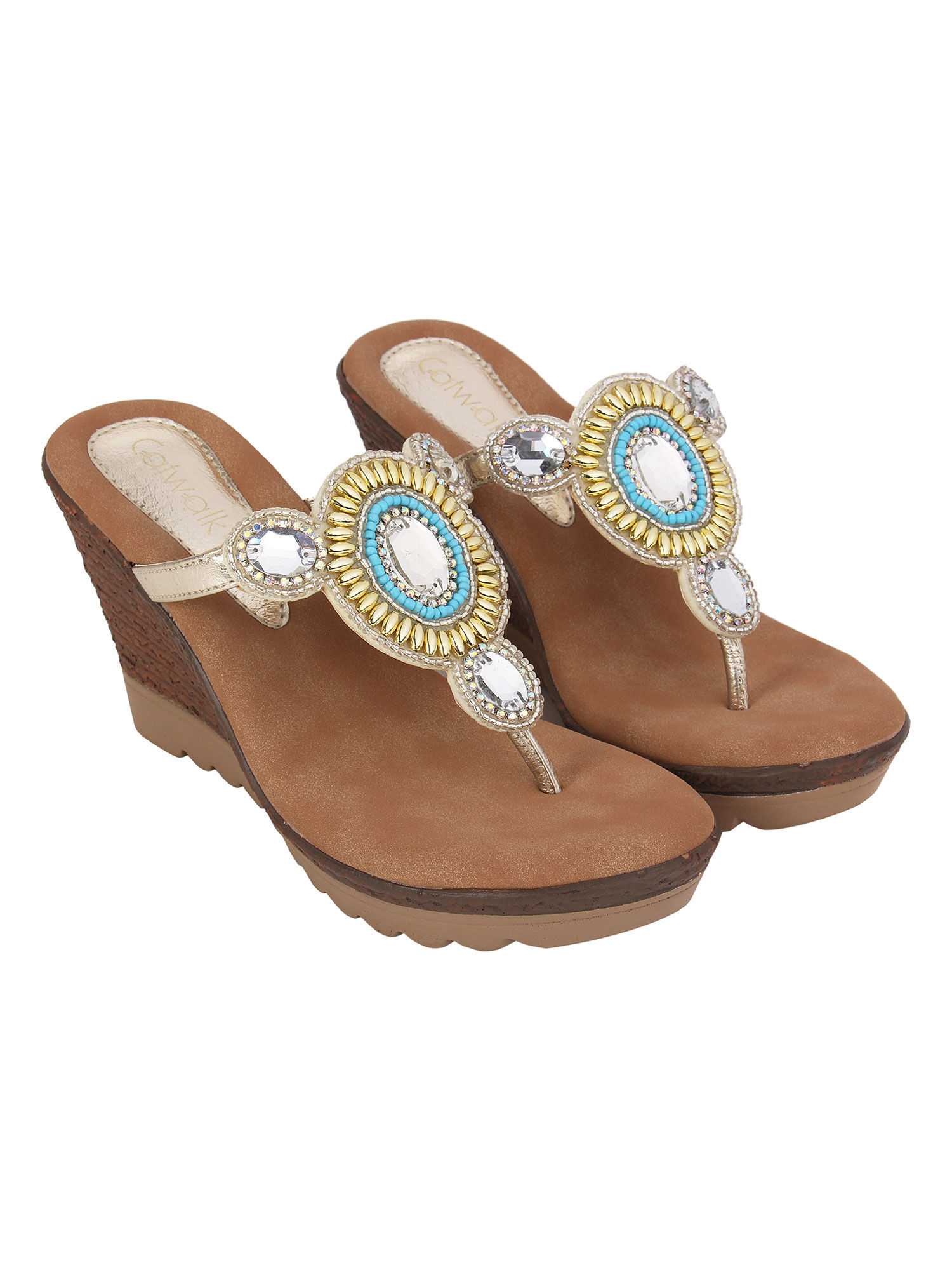 CATWALK Gold Embellished Wedges: Buy CATWALK Gold Embellished Wedges ...