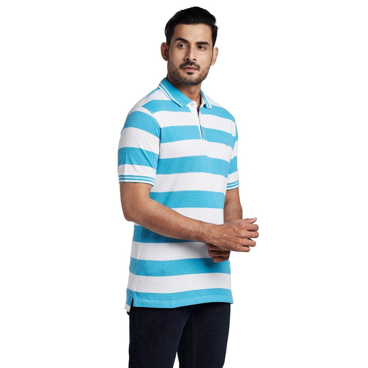 Buy ColorPlus Medium Blue Polo T-shirt Online