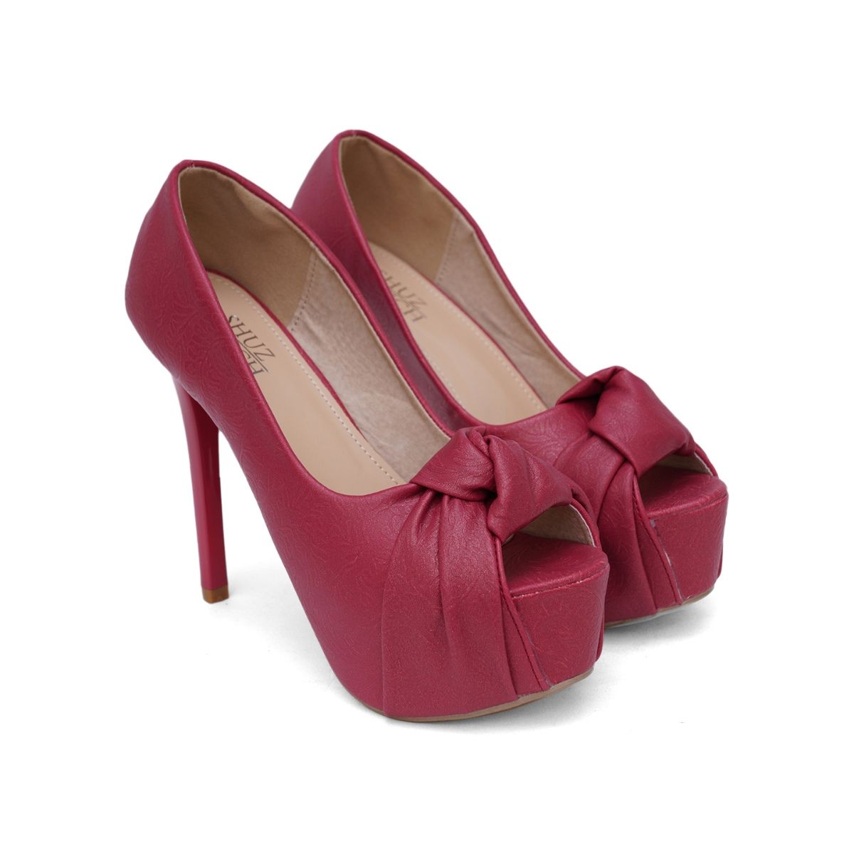 SHUZ TOUCH Textured Peep Toe High Heel Maroon Pumps: Buy SHUZ TOUCH ...