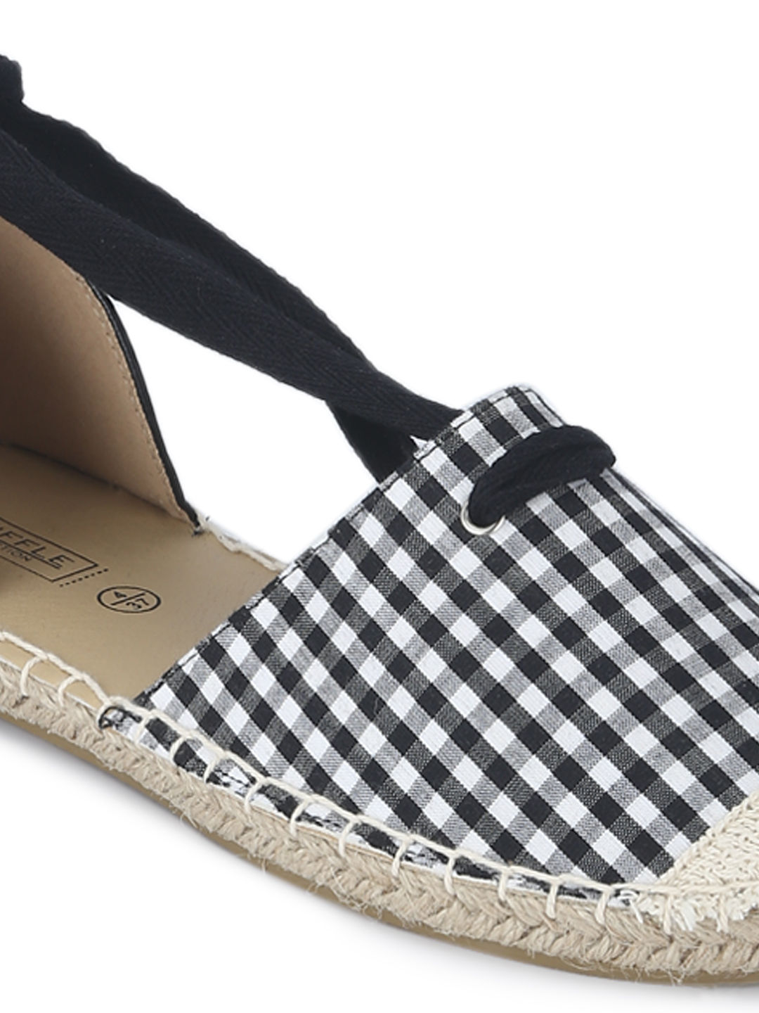 Buy Truffle Collection Black Gingham Wrap Around Flats Online