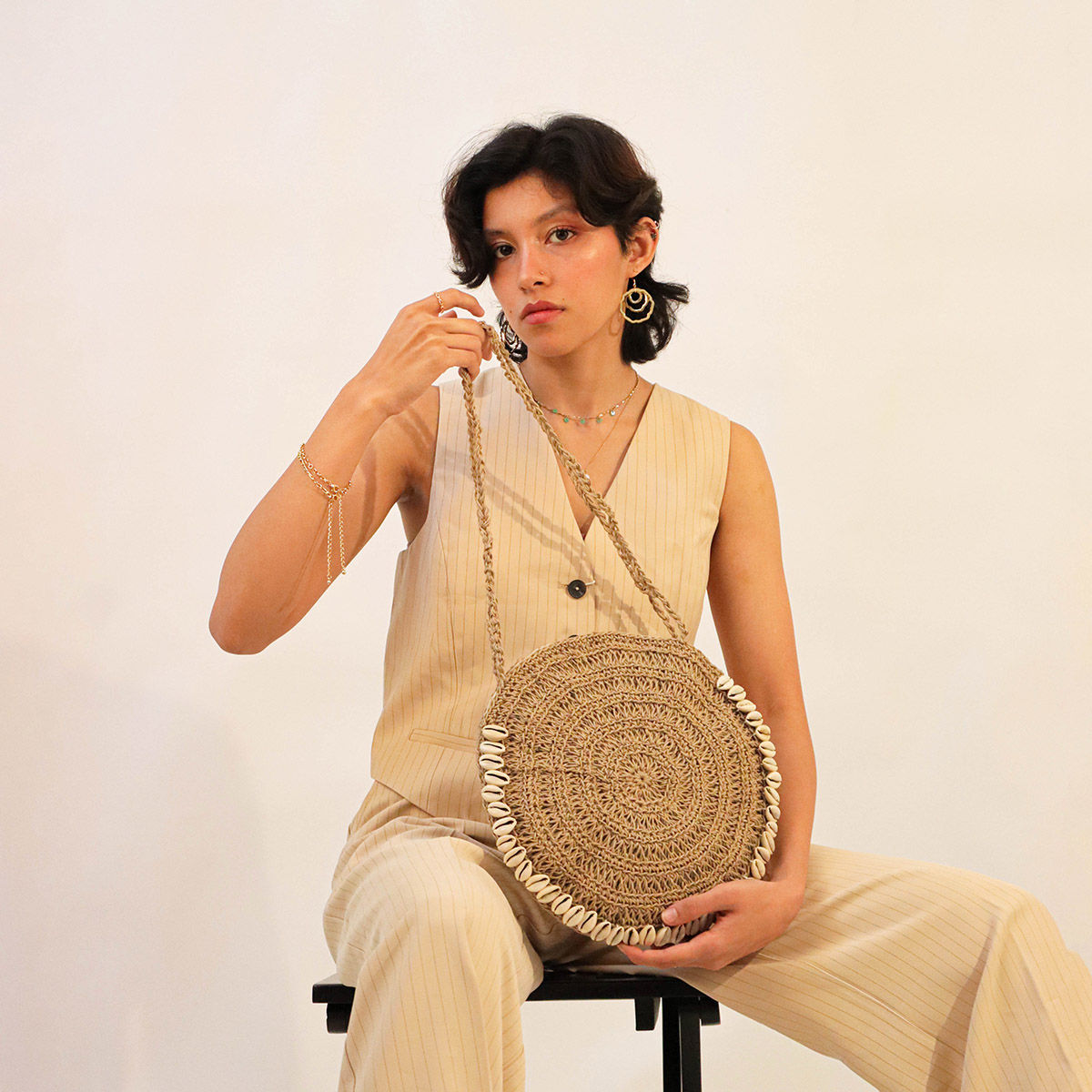 Buy ITIHASIKALA Crochet Jute Shell Bag Online