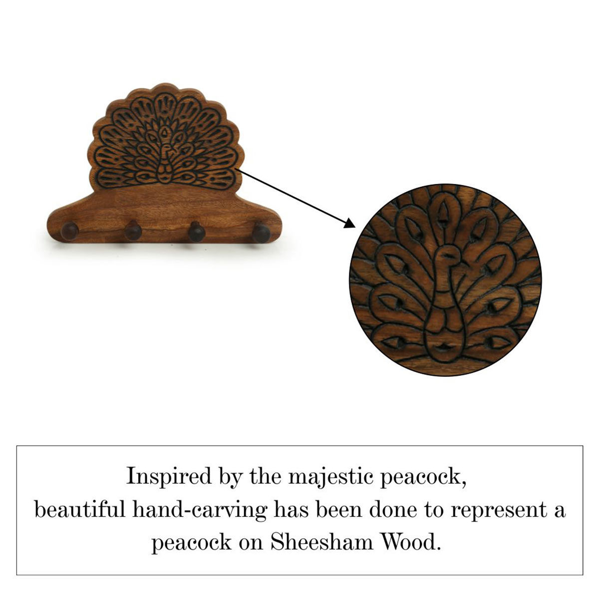 Buy ExclusiveLane The Dancing Peacock Hand Carved Key Holder in ...