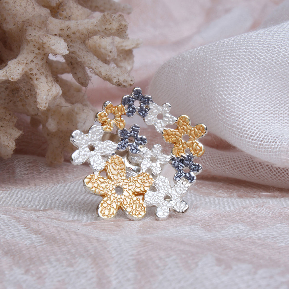 Ayesha Adjustable Metallic Silver Flower Ring: Buy Ayesha Adjustable ...